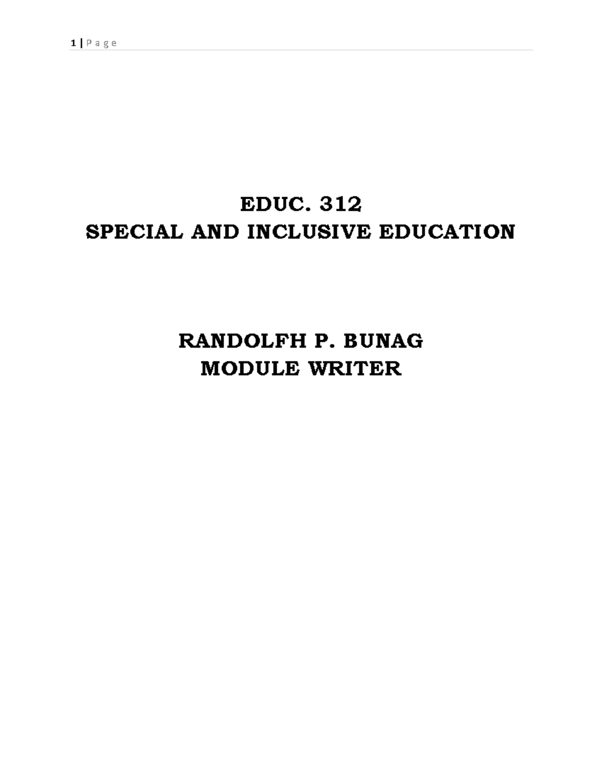 EDUC. 312 Special and Inclusive Education Week 1 Modules Overview - Studocu