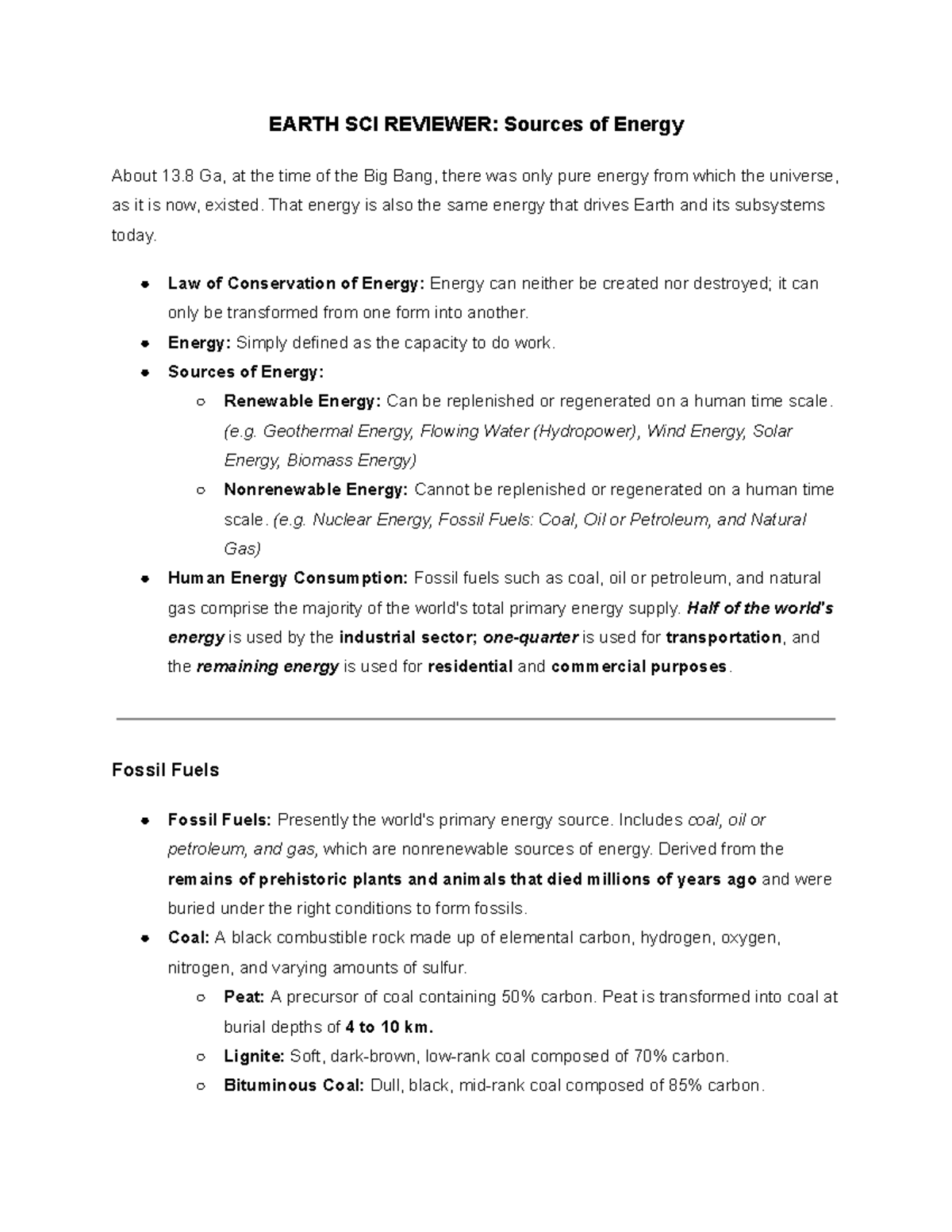 Earth sci energy resources reviewer - EARTH SCI REVIEWER: Sources of ...