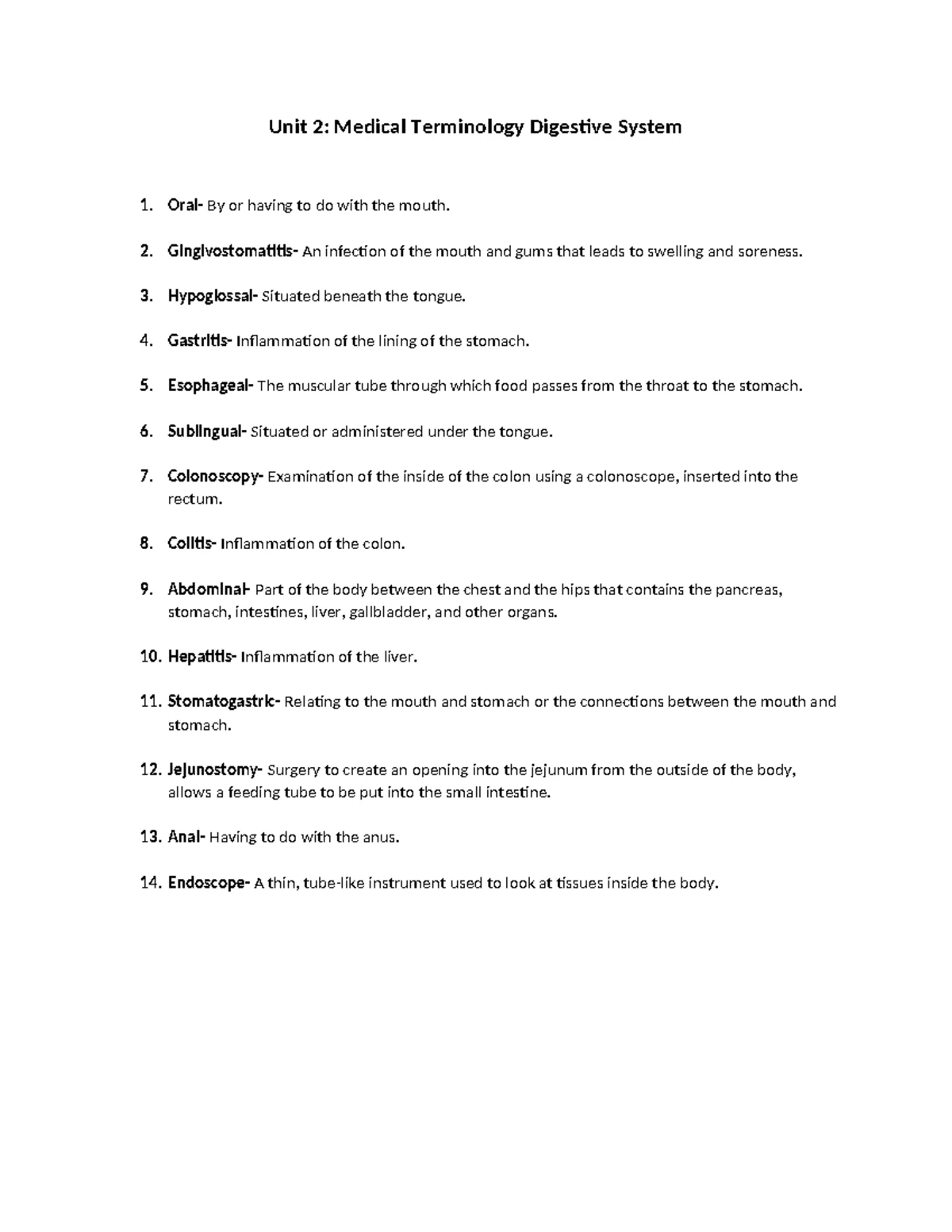 Unit 1: Cardiovascular Medical Terminology Guide for Students - Studocu
