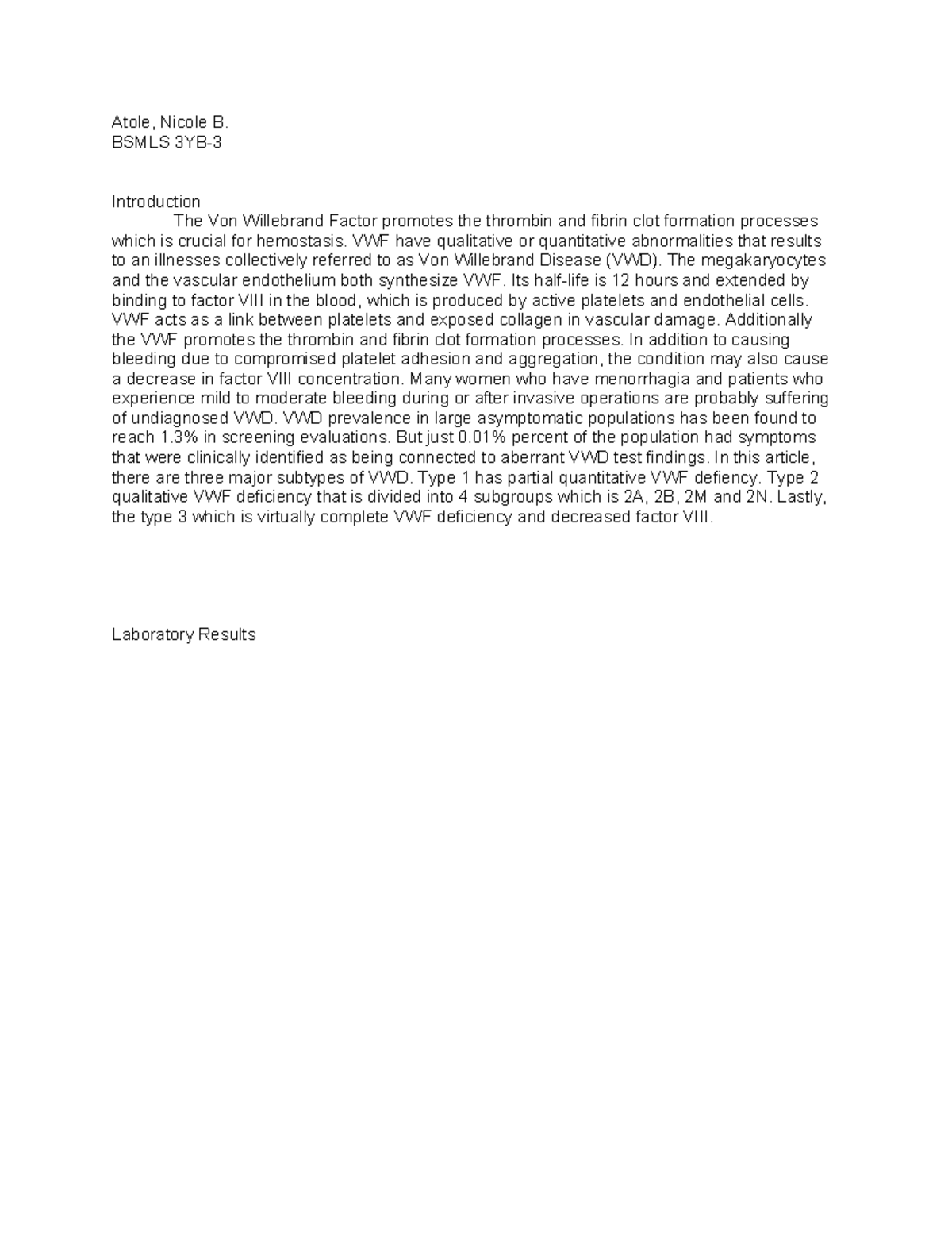 BSMLS Hematology Activity: Understanding Von Willebrand Disease (VWD ...