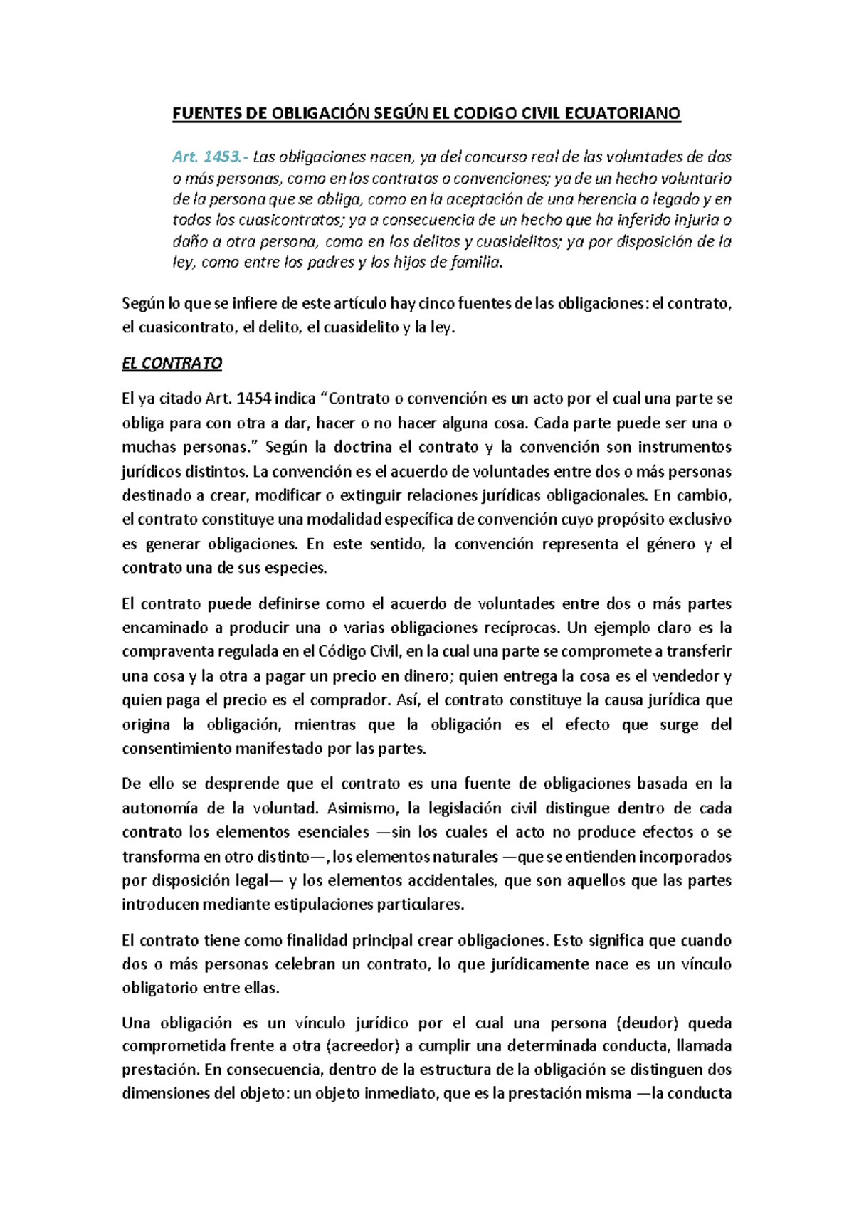 Fuentes de Obligación según el Código Civil Ecuatoriano: Análisis y ...