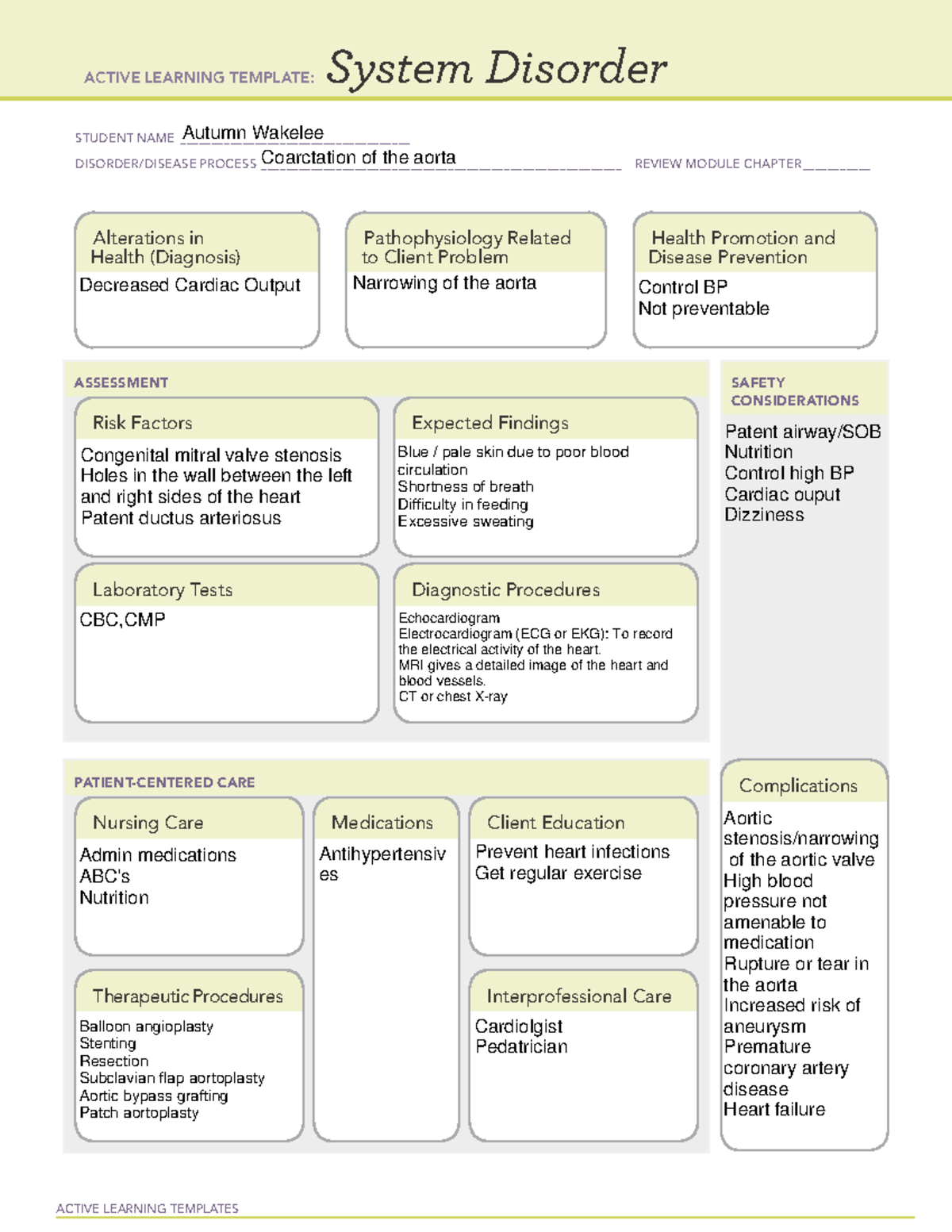 Coarctation of Aorta: Active Learning Template for System Disorder ...