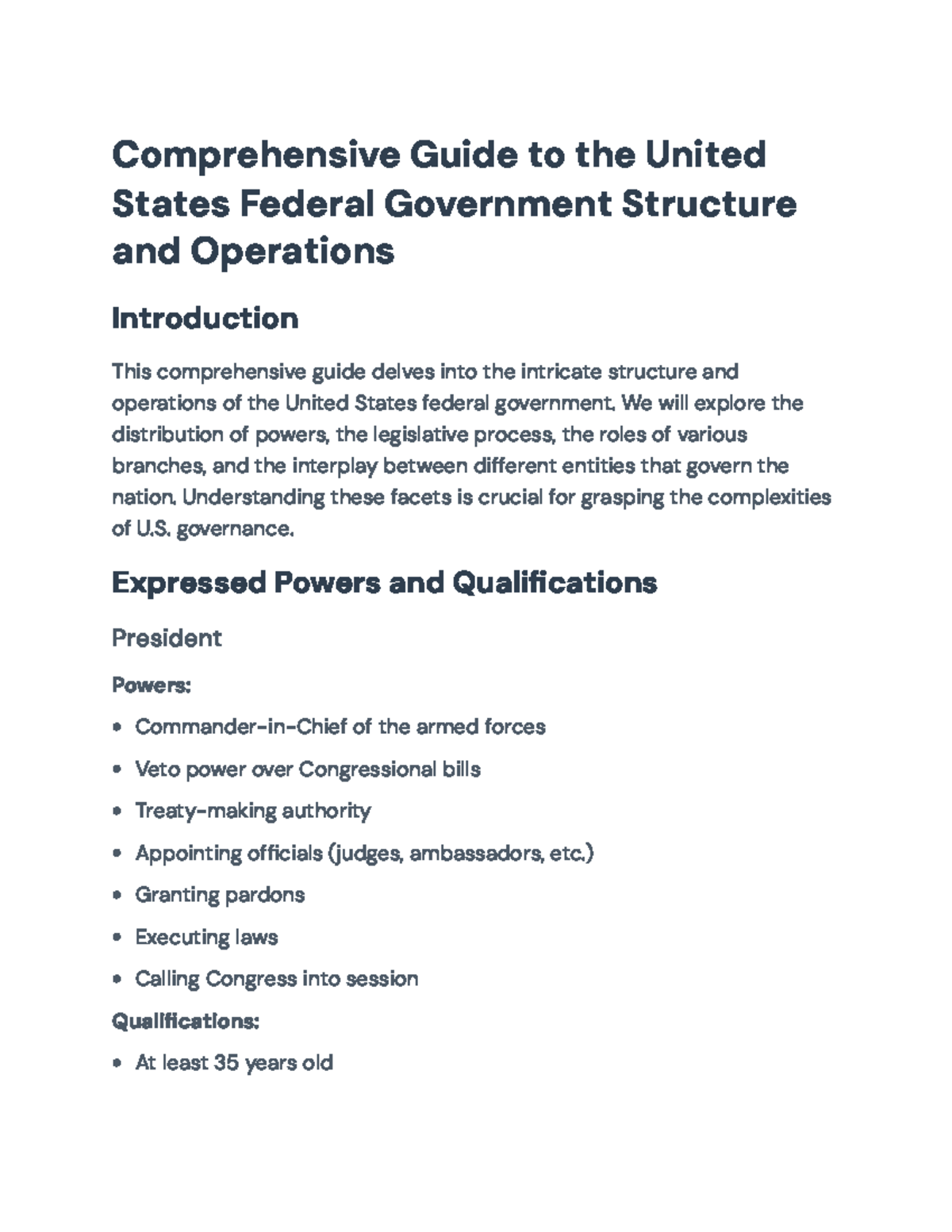 Comprehensive Overview of U.S. Federal Government Structure and ...