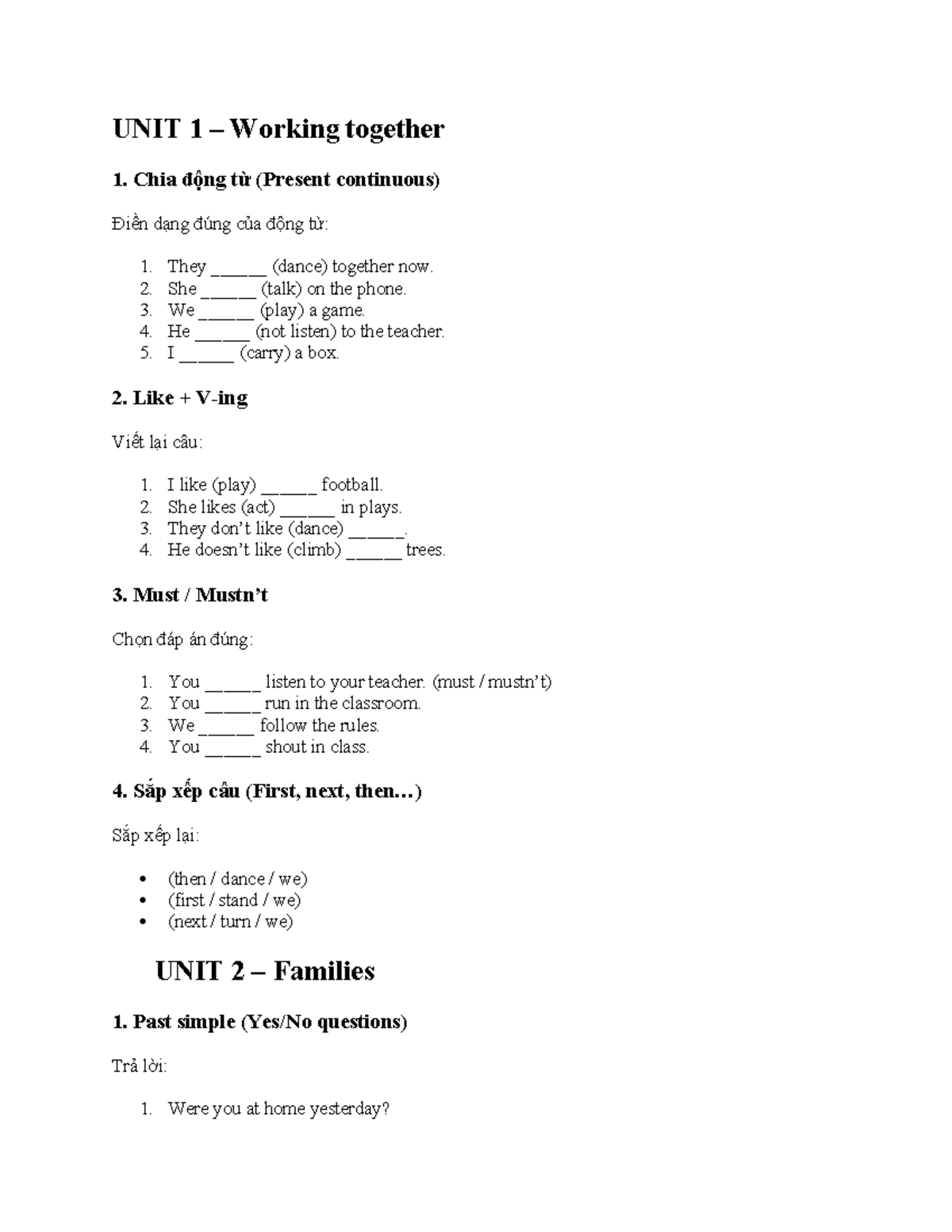UNIT 1 - Working Together: Present Continuous & Past Simple Exercises ...
