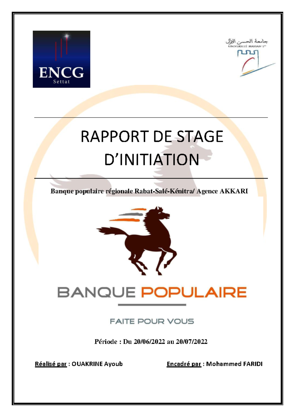 RAPPORT DE STAGE - Banque Populaire Régionale Agence AKKARI - Studocu