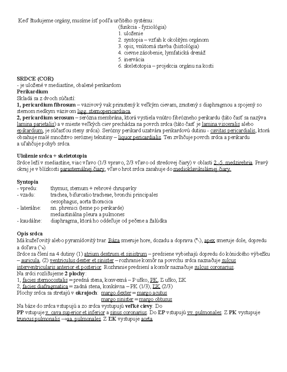 Anatomia SRDCA a Vaskulárneho Systému – Poznámky k Lekcii - Studocu