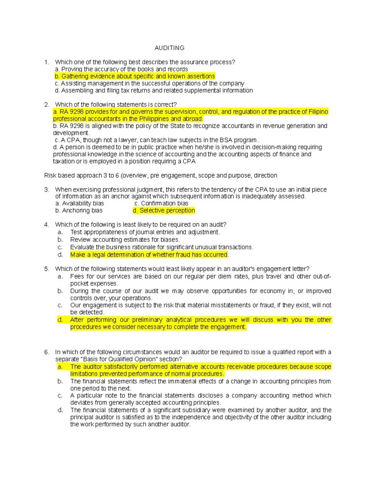 AUDITING 1: Practice Drills and Review Questions for Exam Prep - Studocu