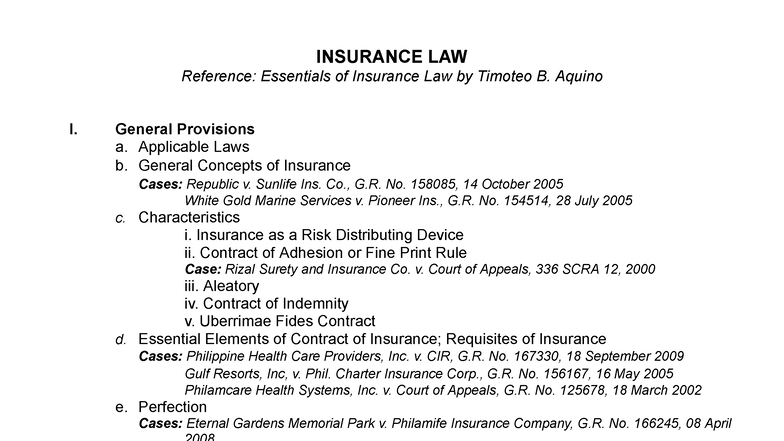 Commercial Law 2: Insurance Law Syllabus Overview - Studocu