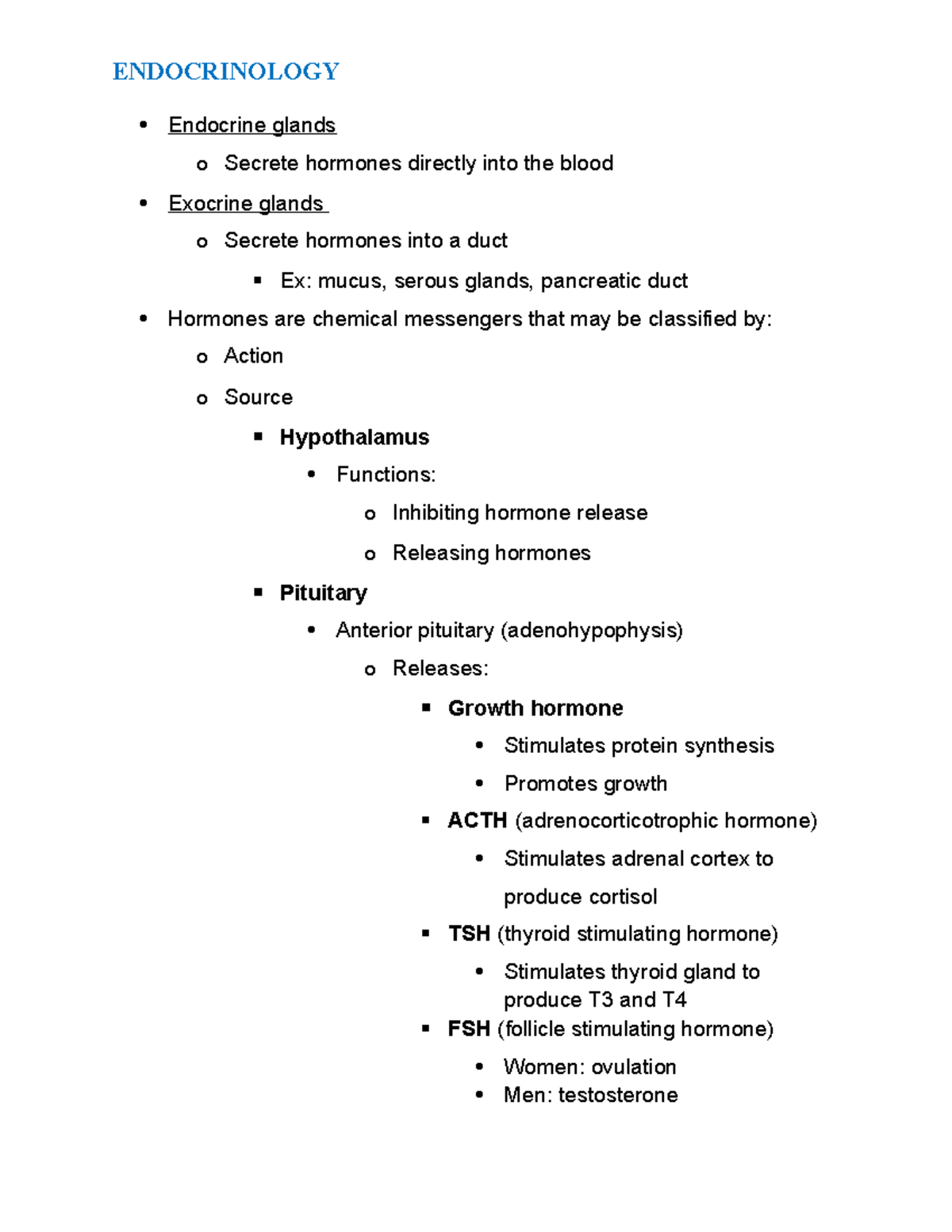 Pathophysiology- Chapter 16 (Endocrine) - Endocrine glands o Secrete ...