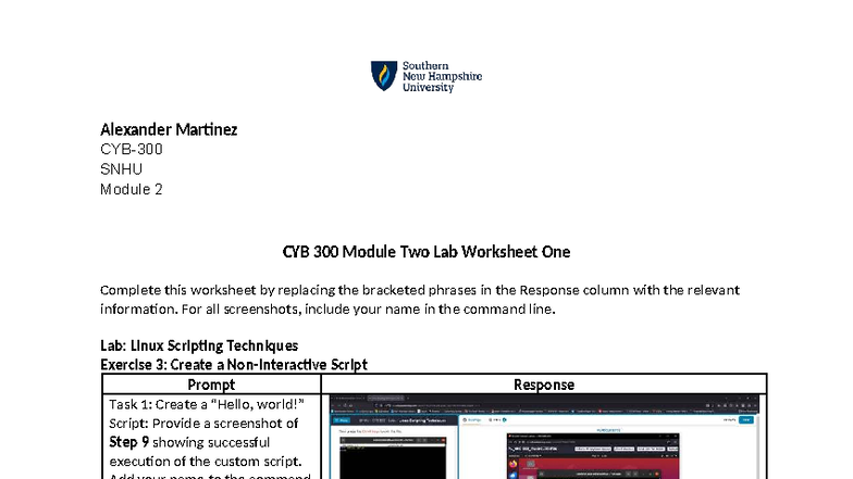 CYB 300 Module 2 Lab Worksheet: Linux Scripting Techniques - Studocu