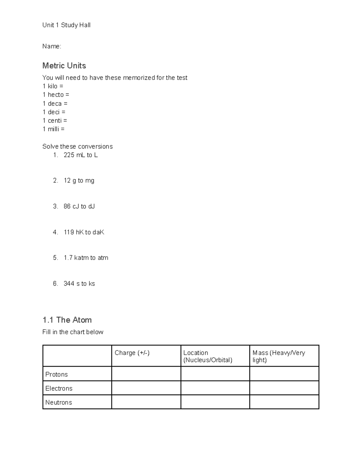 Unit 1 Study Guide: Atomic Structure, Light & Matter Properties - Studocu