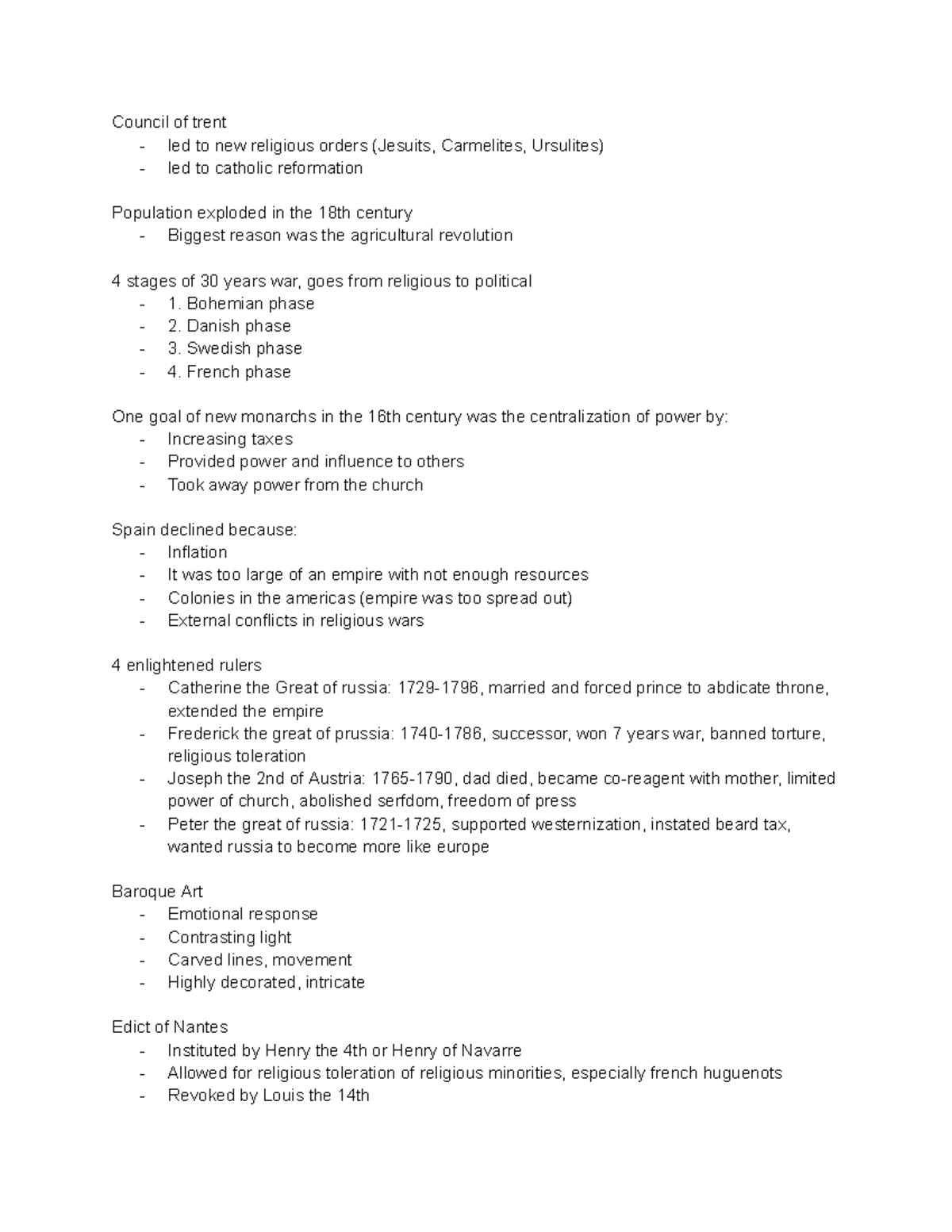 AP Euro Midterm Notes: Council of Trent & 30 Years War Insights - Studocu