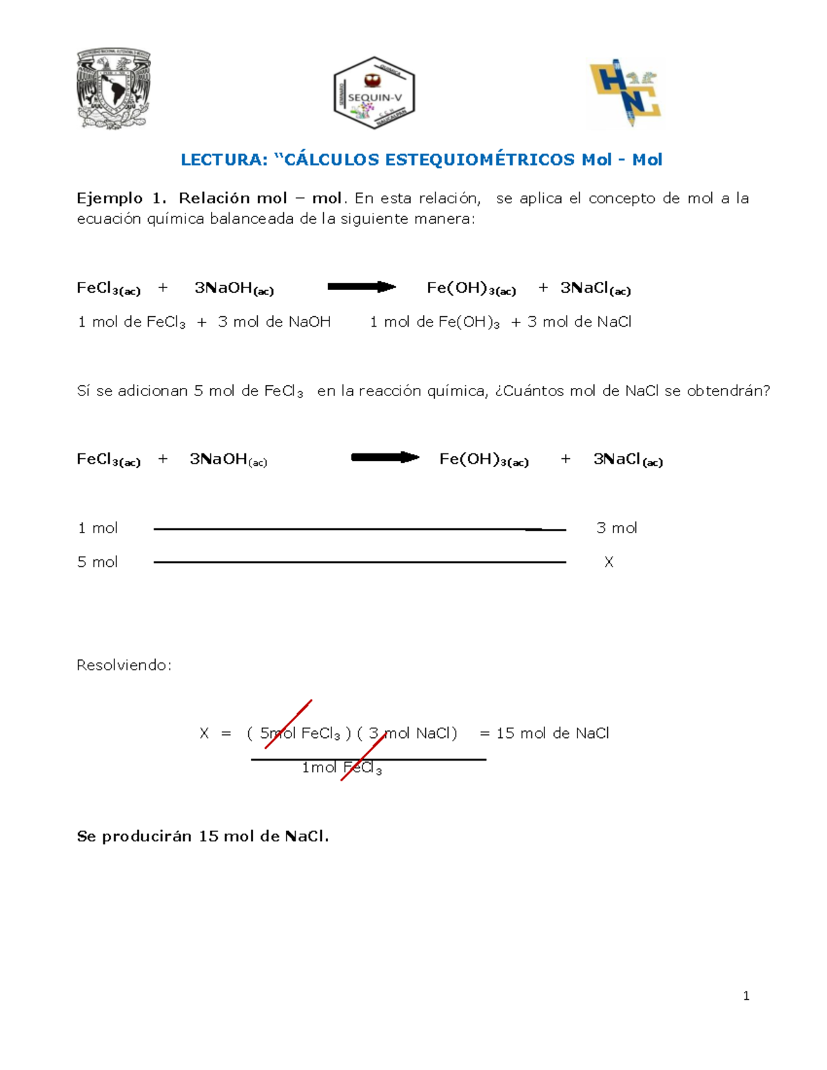 LECTURA: CÁLCULOS ESTEQUIOMÉTRICOS Mol Mol Ejemplos y Resoluciones ...