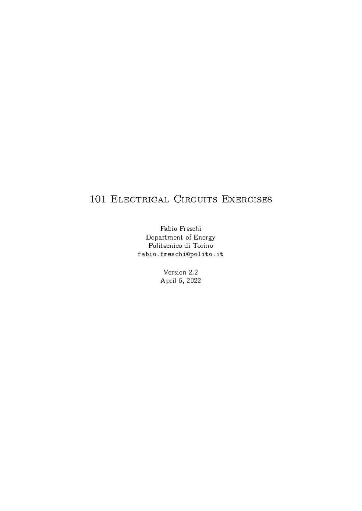 101 Electrical Circuits Exercises - Exam Practice by Fabio Freschi ...