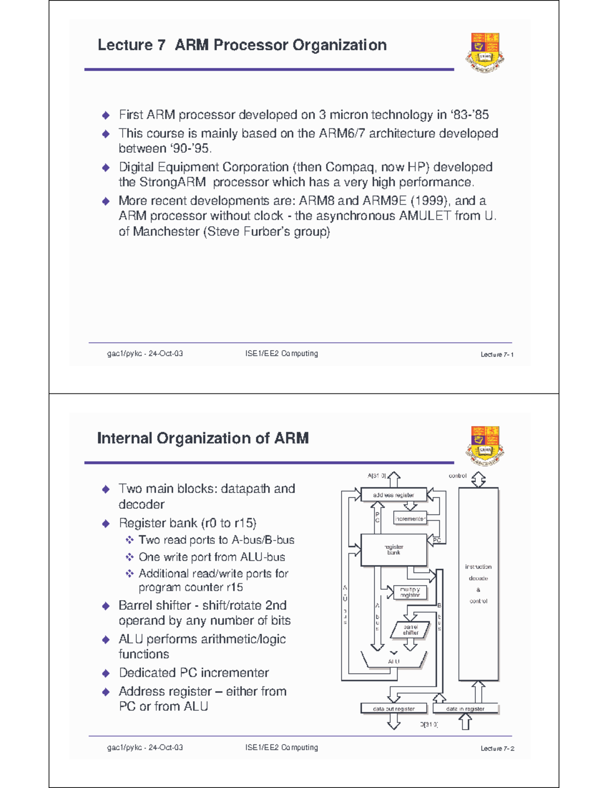 MPMC notes presentation - gac1/pykc - 24-Oct-03 ISE1/EE2 Computing ...