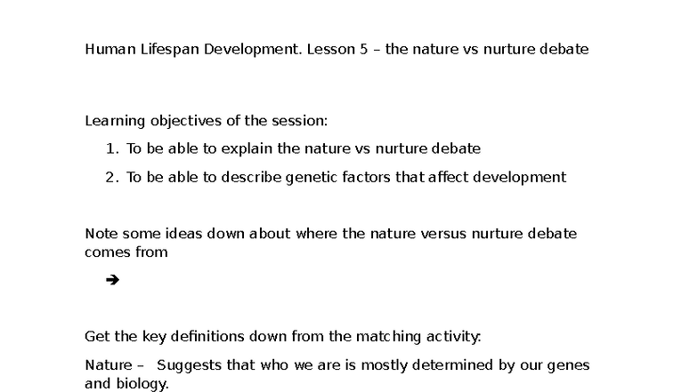 Human Lifespan Development (HLD) - Lesson 5: Nature vs Nurture Debate ...