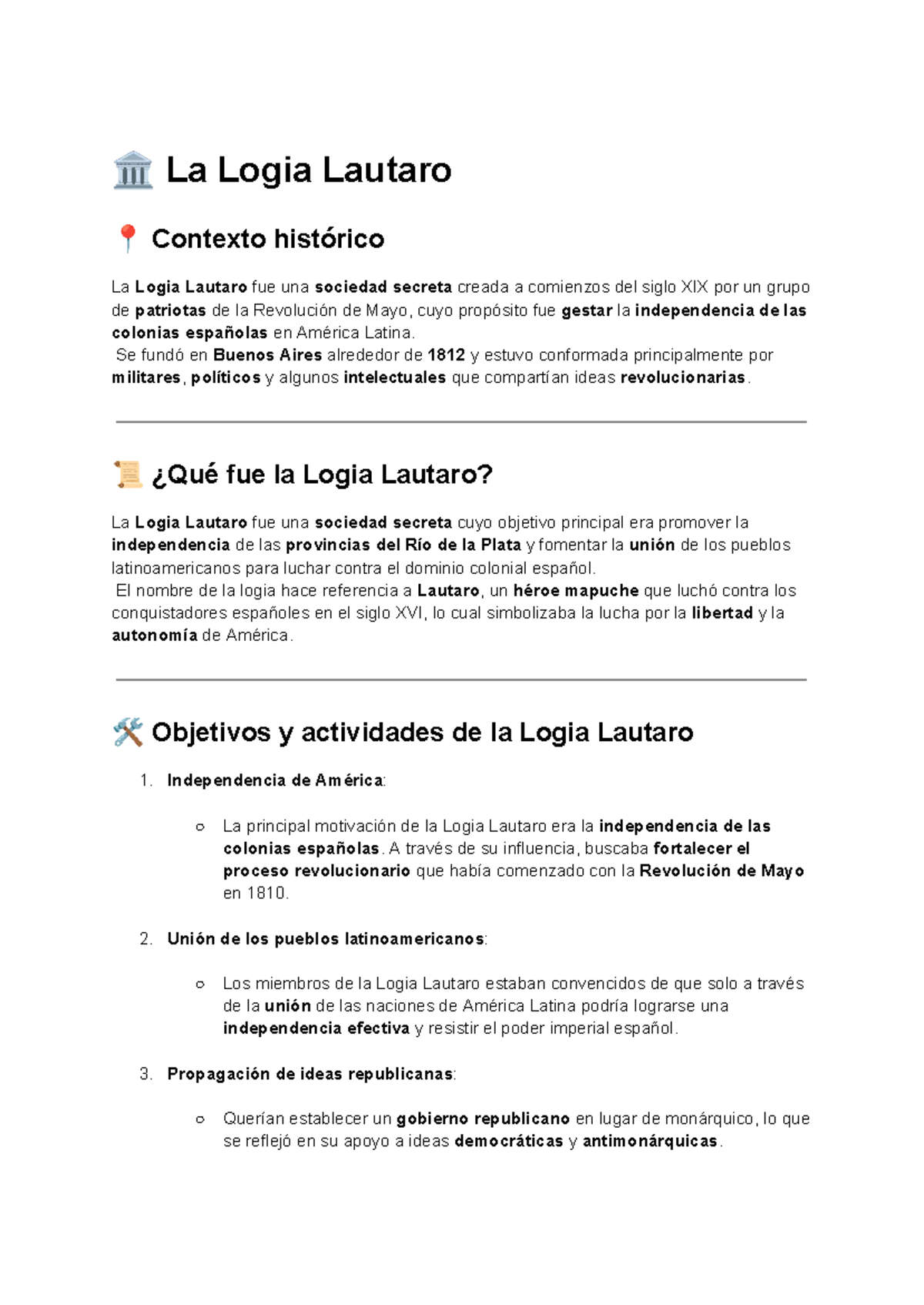 La Logia Lautaro: Contexto Histórico y Objetivos de Independencia - Studocu