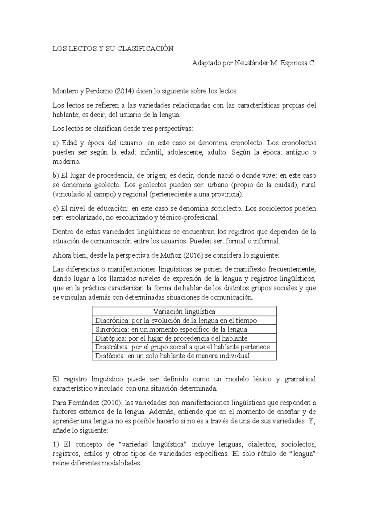 Clasificación de Lectos: Variedades Lingüísticas y sus Tipos - Studocu