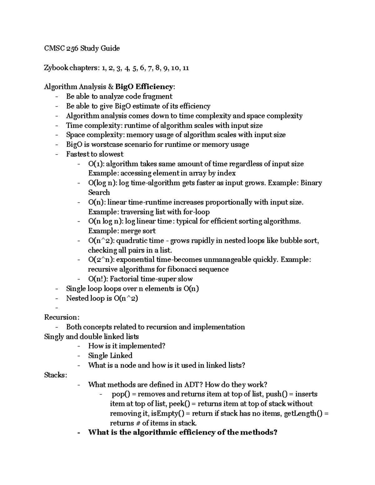 CMSC256 Final Study Guide - CMSC 256 Study Guide Zybook chapters: 1, 2 ...