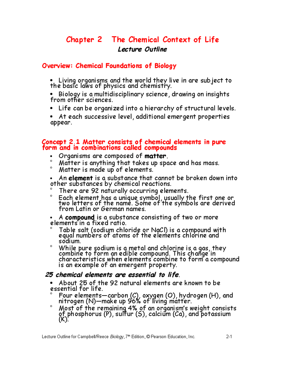 Chapter 2: The Chemical Foundations of Life - Biology 101 Lecture Notes ...