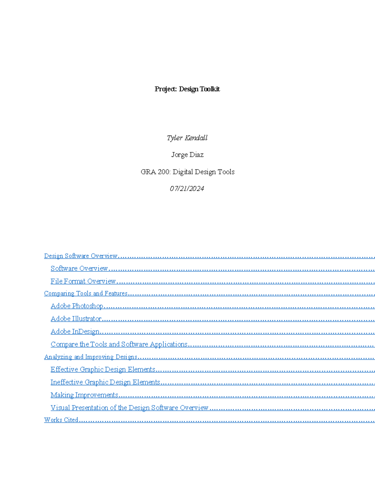 Note To complete this template - Project: Design Toolkit Tyler Kendall ...