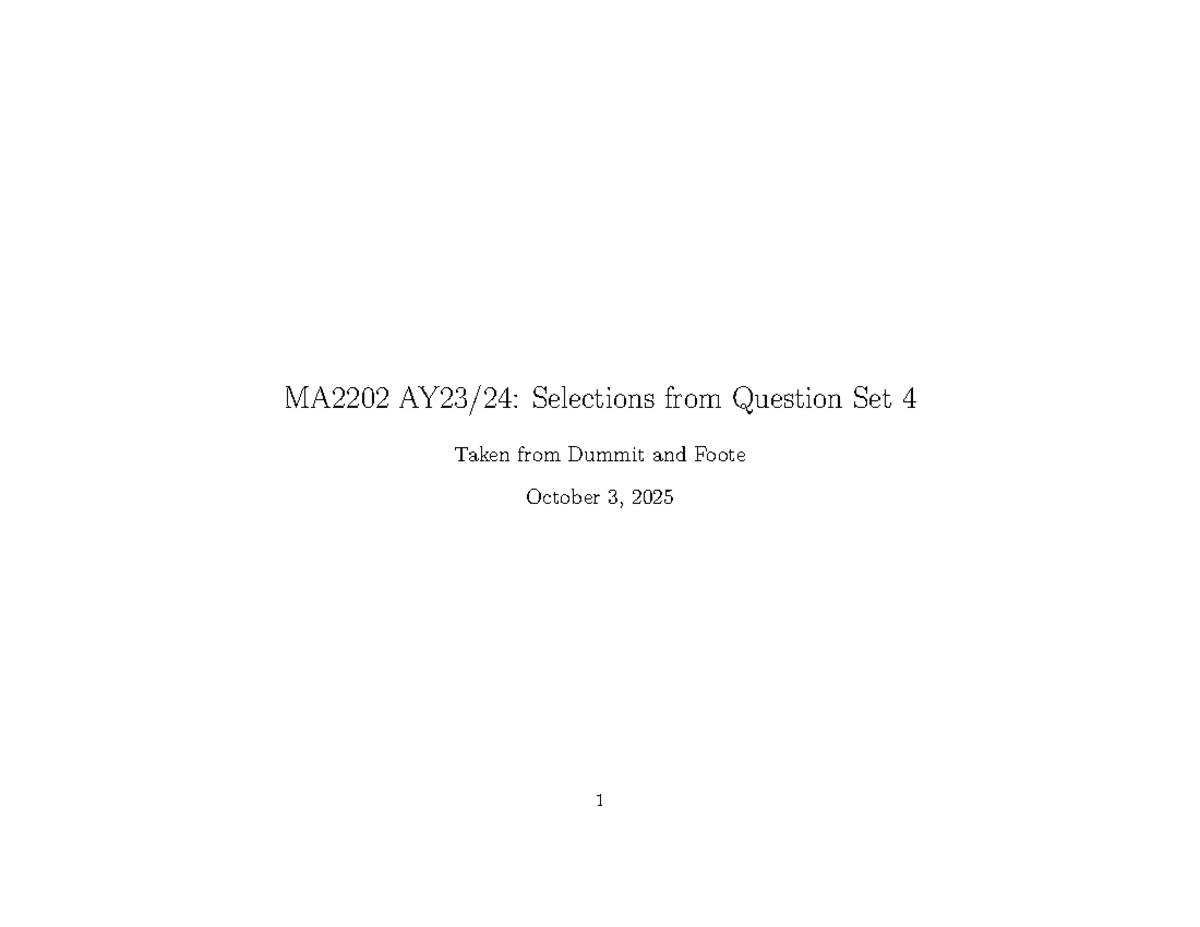 MA2202 Algebra I Question Set 4 - Dummit and Foote Excerpts - Studocu