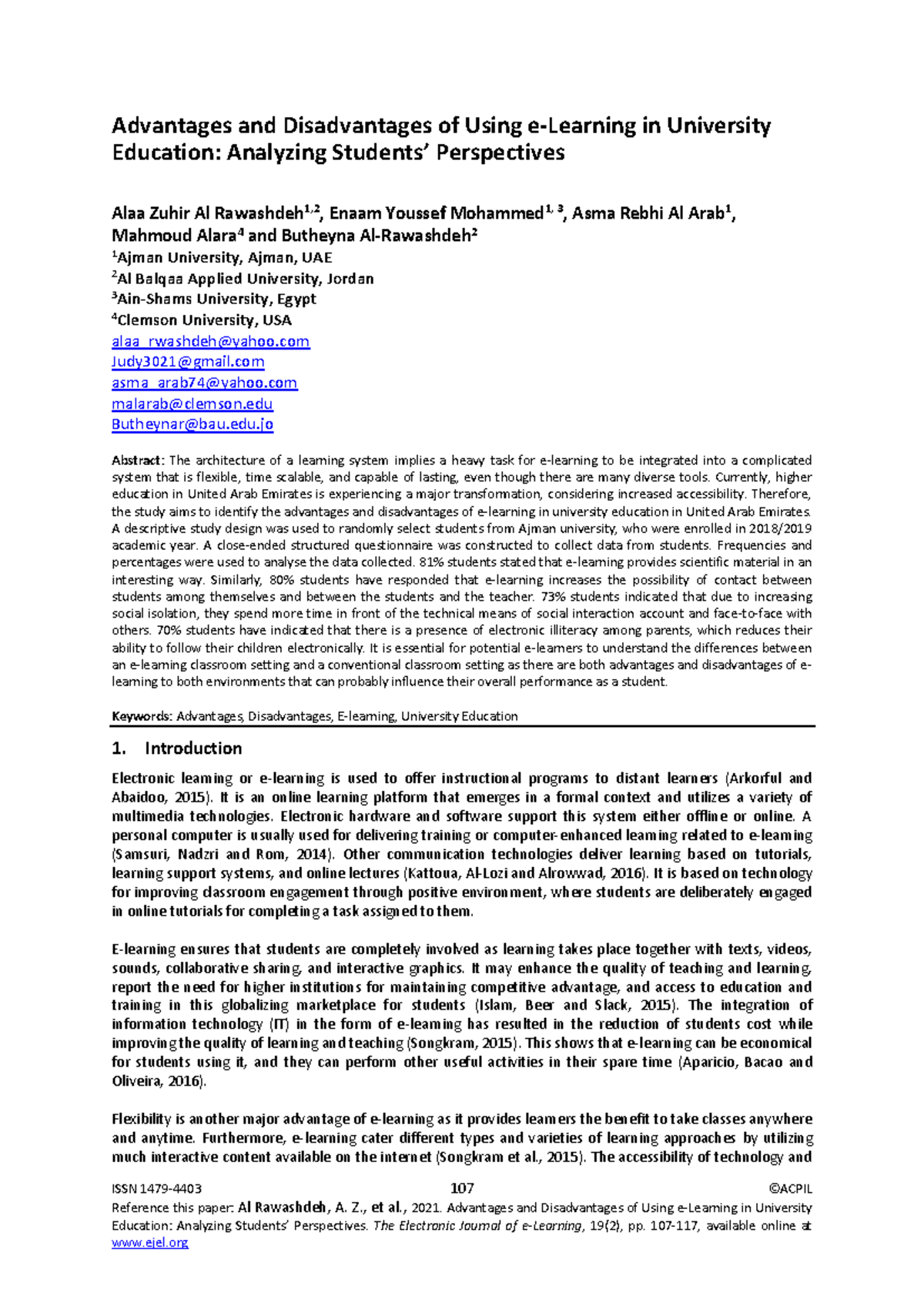 Advantages and Disadvantages of E-Learning in University Education - Studocu