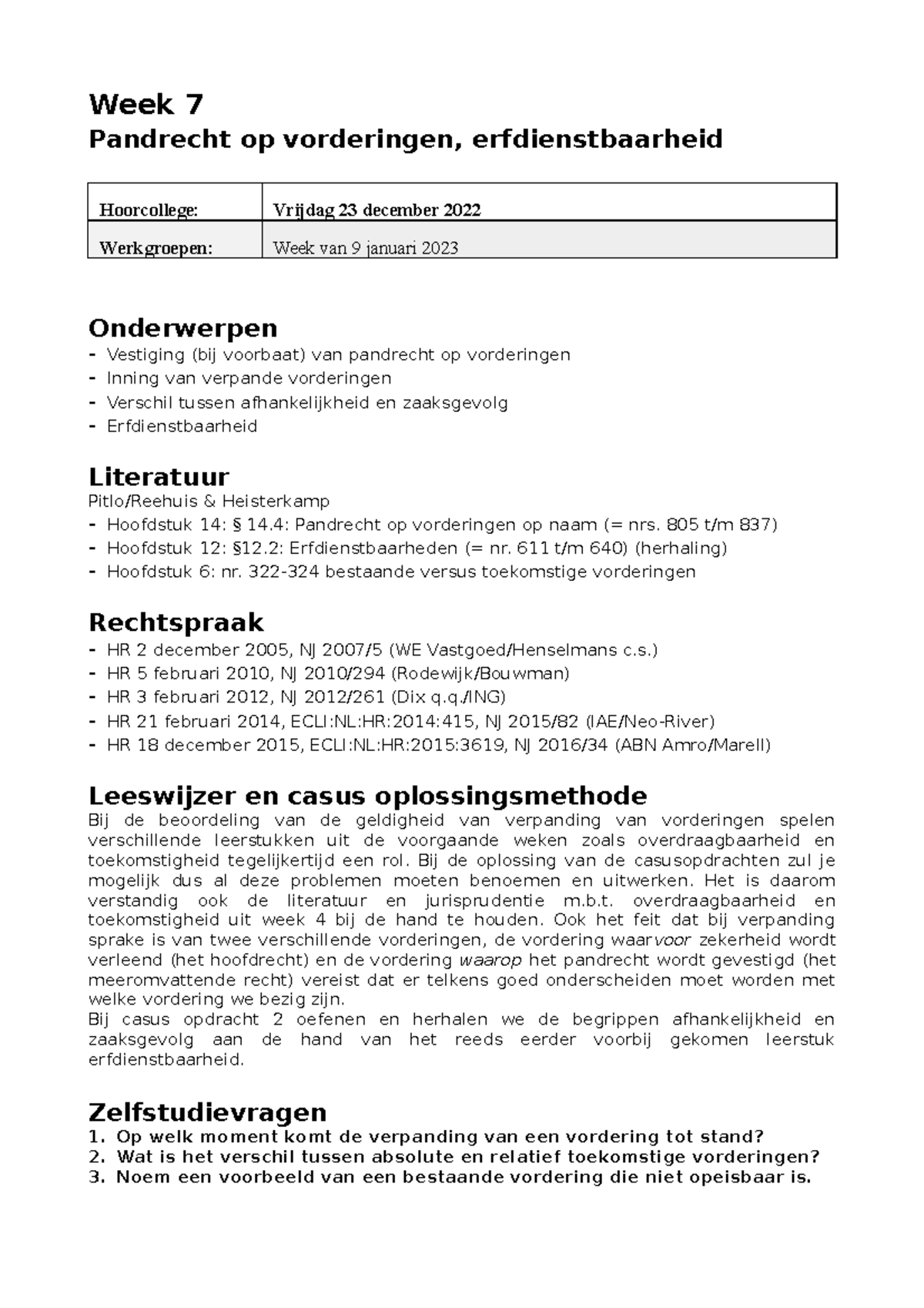 Werkgroepopdrachten Week 7: Pandrecht en Erfdienstbaarheid in Focus ...