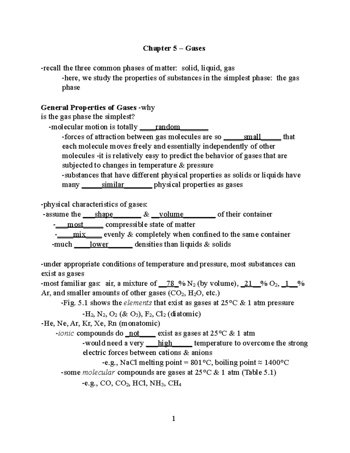 Chapter 5: Gases Study Notes for Students - Studocu