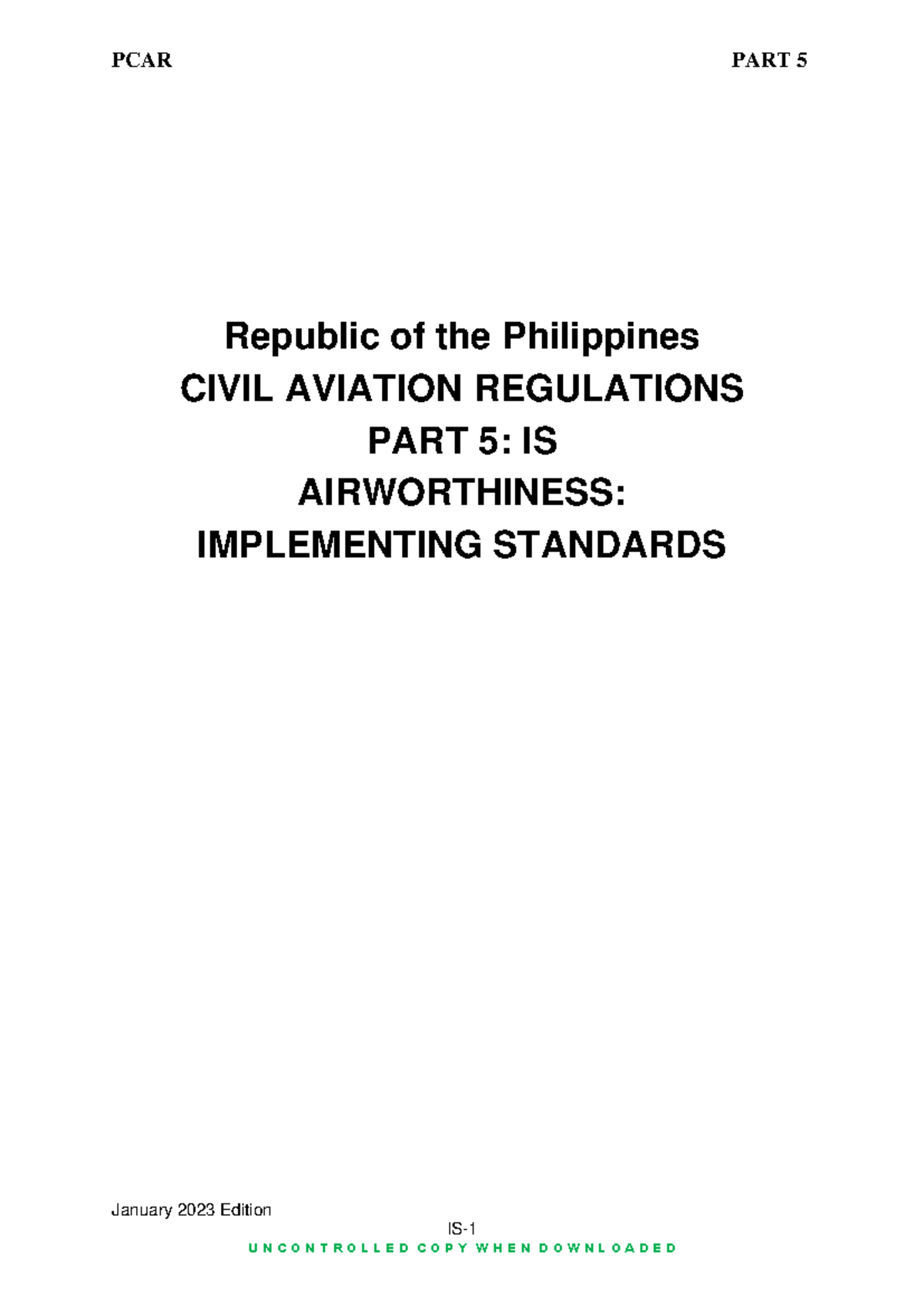 CIVIL AVIATION REGULATIONS: AIRWORTHINESS STANDARDS IS-2023 - Studocu