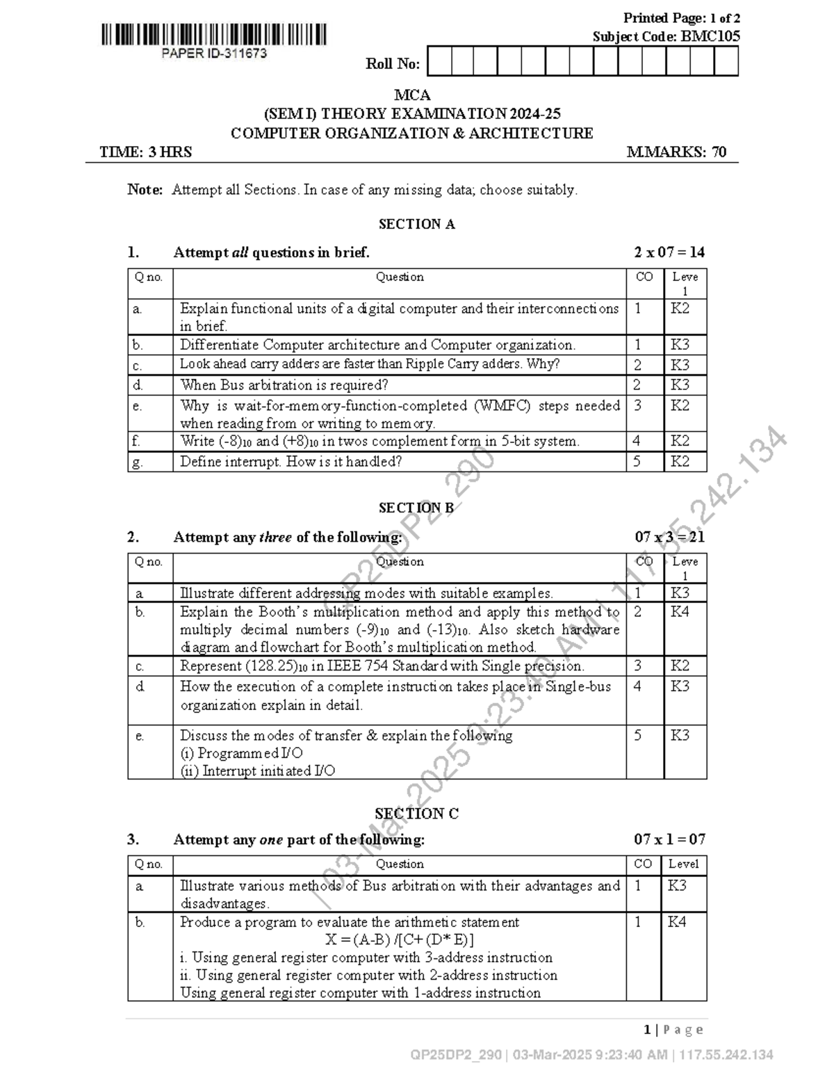 BMC105 Computer Organization Architecture Exam Notes - Studocu