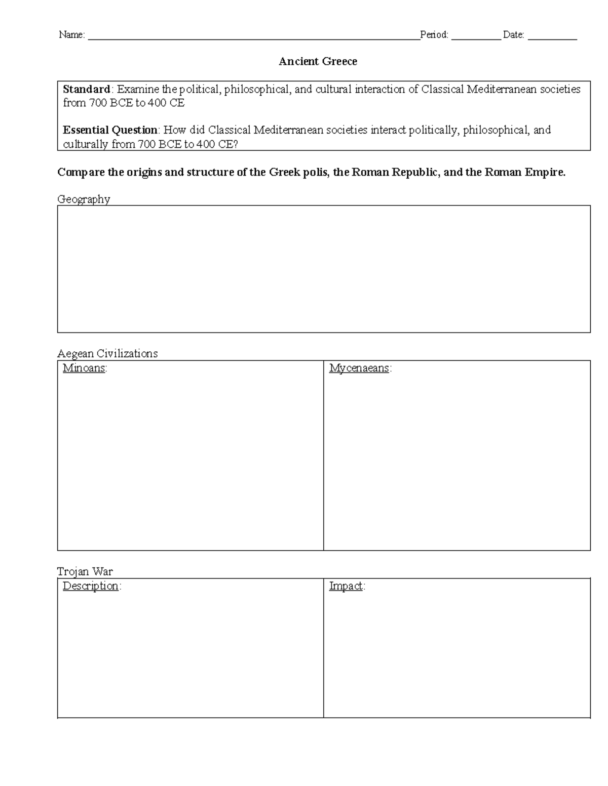 Ancient Greece Student Handout - Name: - Studocu