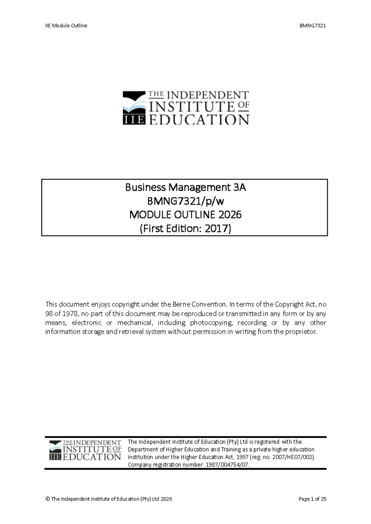 BMNG7321 Module Outline - Business Management 3A - Studocu