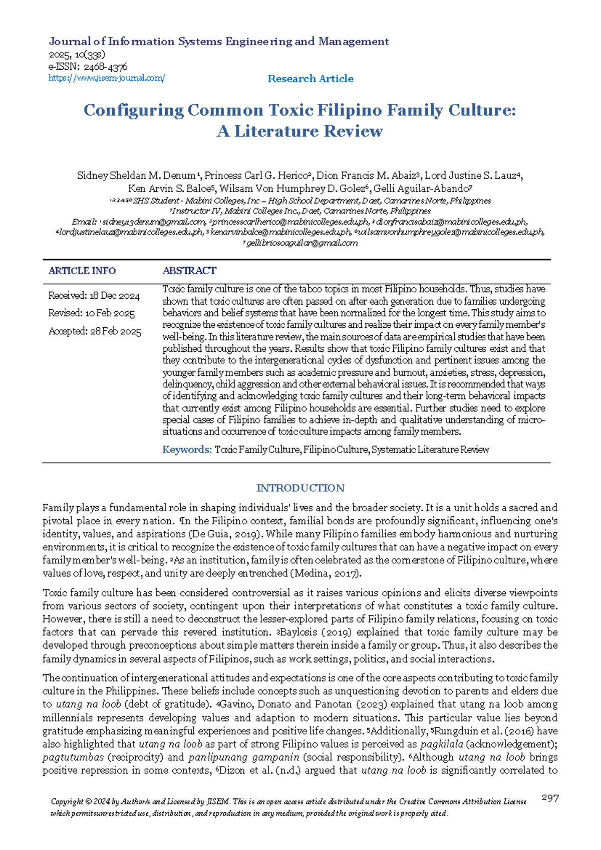 Literature Review on Toxic Family Culture in Filipino Households - Studocu