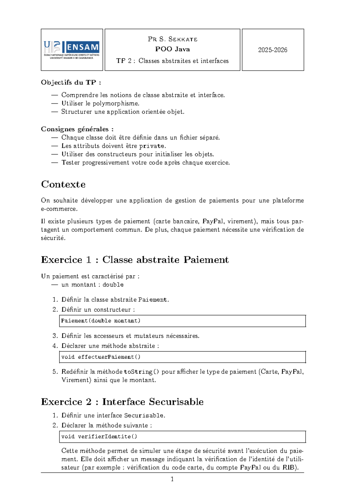 TP 2 : Classes abstraites et interfaces - POO Java - Studocu