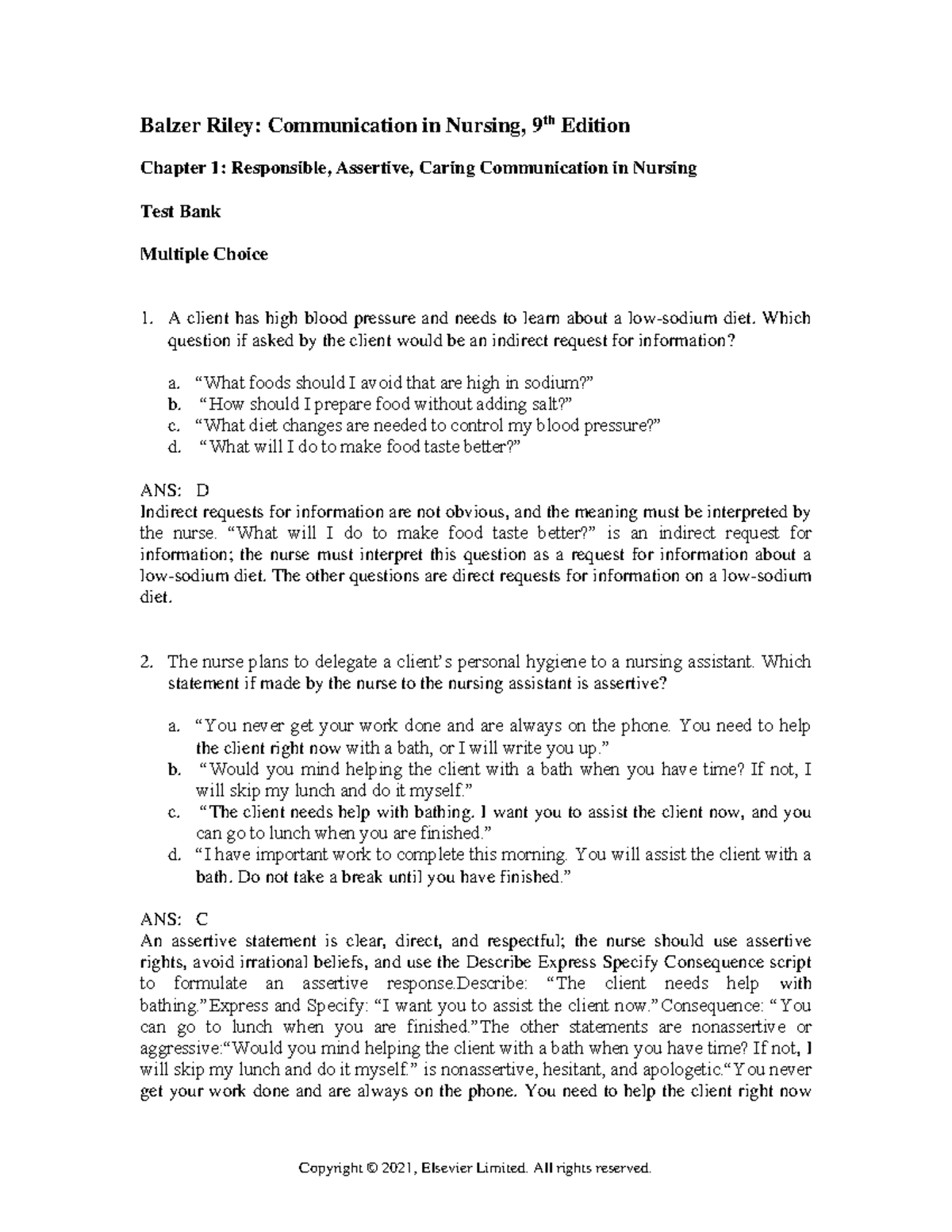 Balzer Riley: Communication in Nursing, 9th Edition Chapter 1-6 Test ...