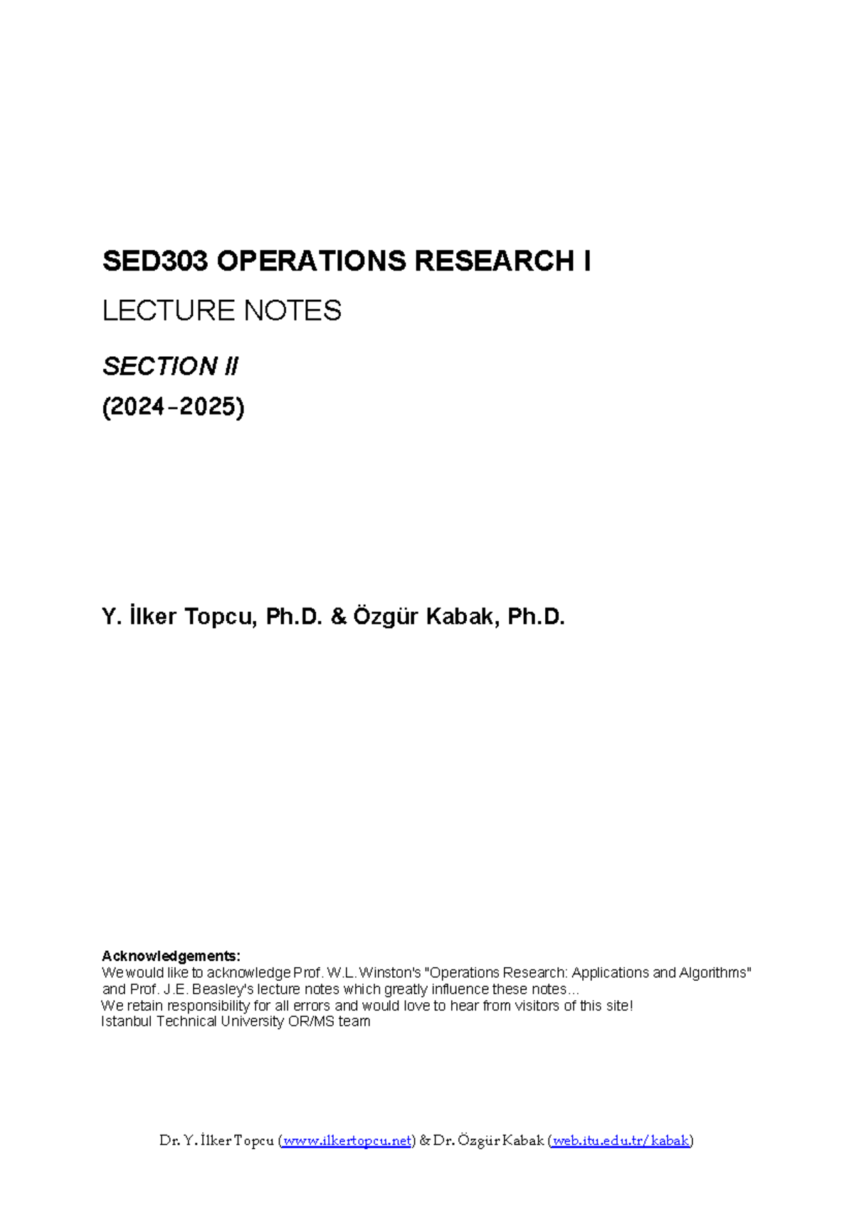 SED303 OPERATIONS RESEARCH I LECTURE NOTES: DUALITY & SIMPLEX METHODS ...
