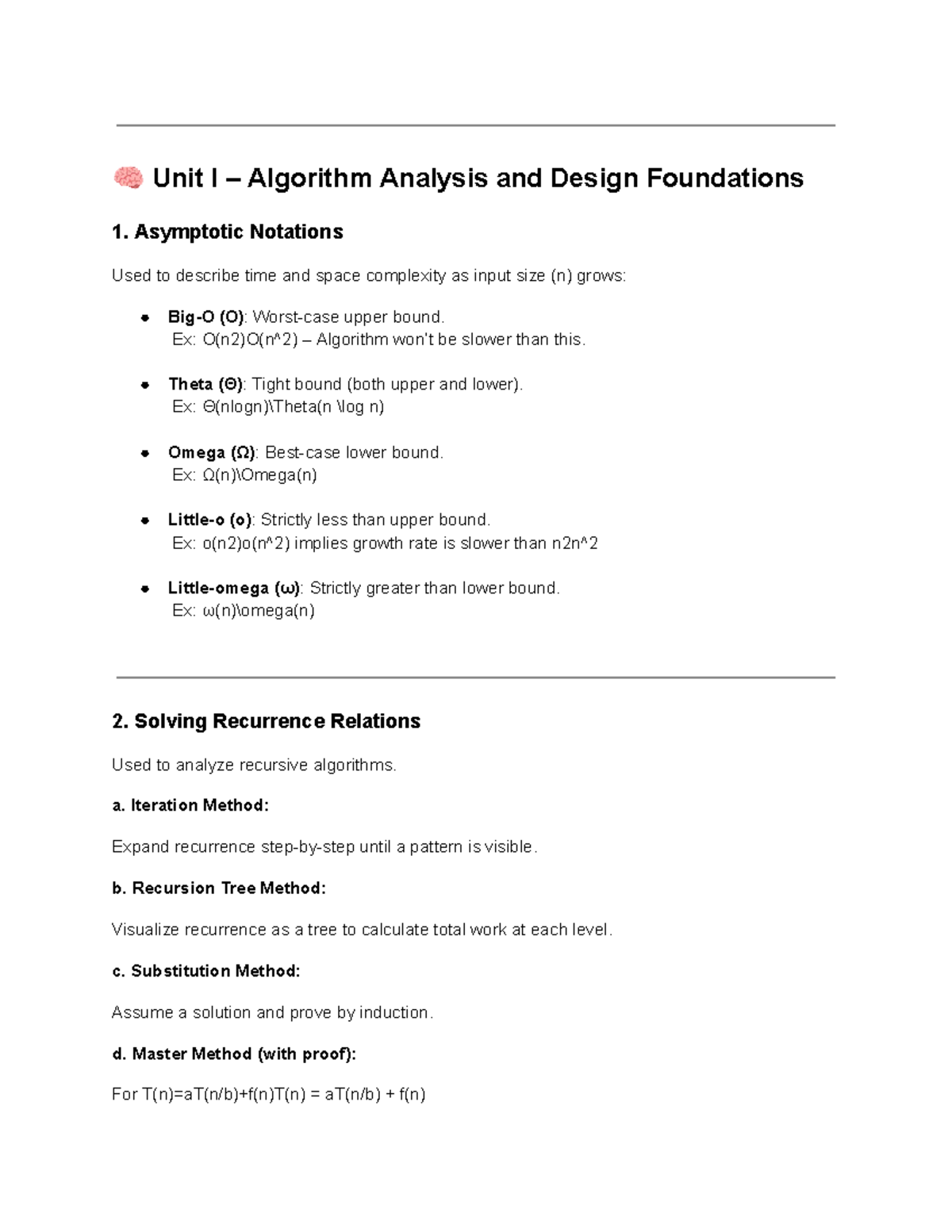 Unit I: Algorithm Analysis & Design Foundations - Asymptotic Notations ...