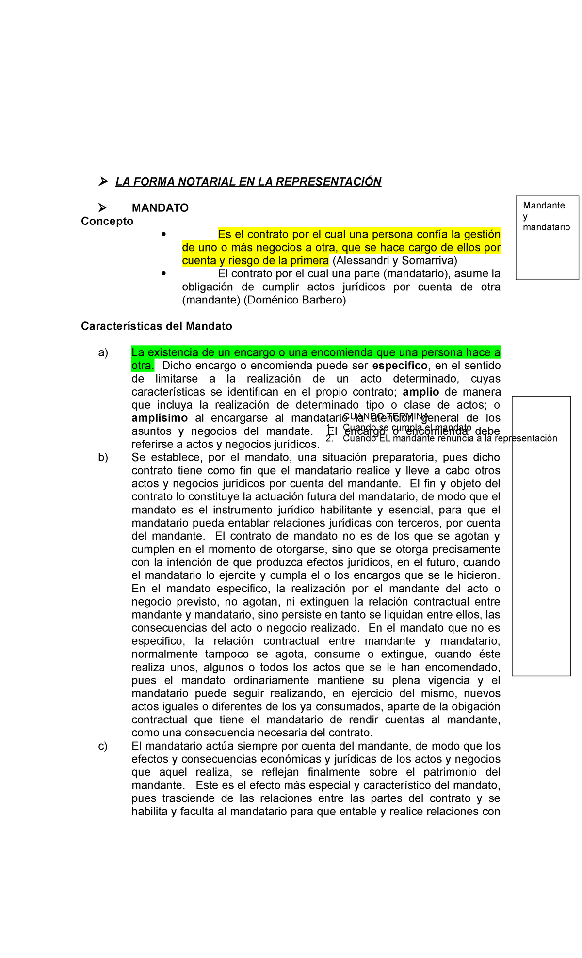 7 EL Mandato: Conceptos y Características del Contrato Notarial - Studocu