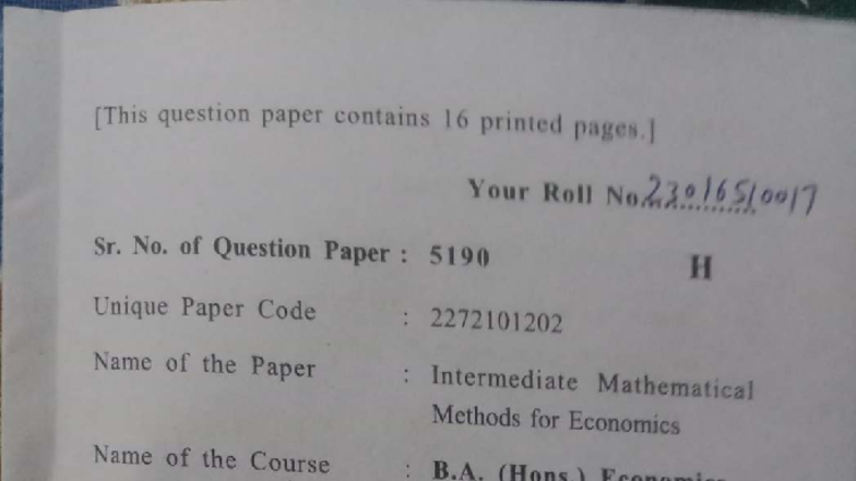 Intermediate Mathematical Methods for Economics - B.A. (Hons ...
