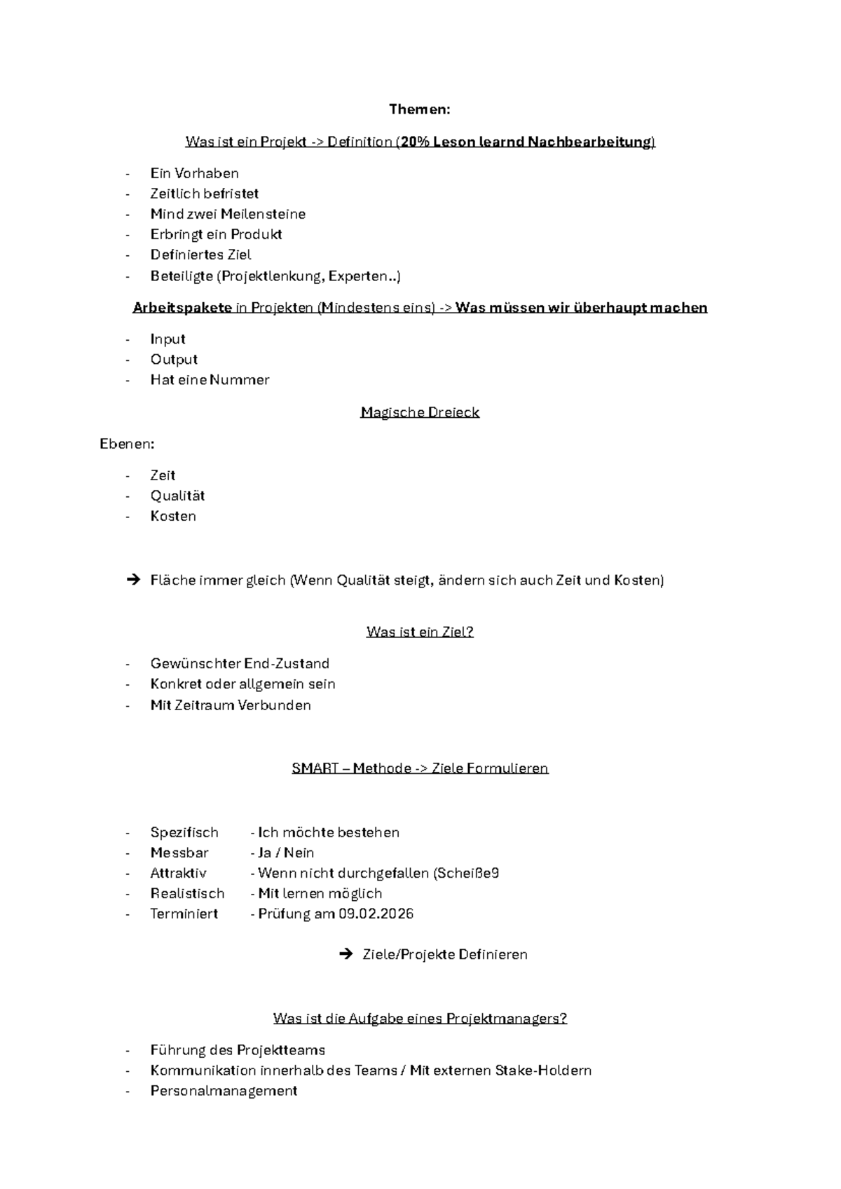 Zusammenfassung Projektmanagement (ITG) - Wichtige Konzepte und ...