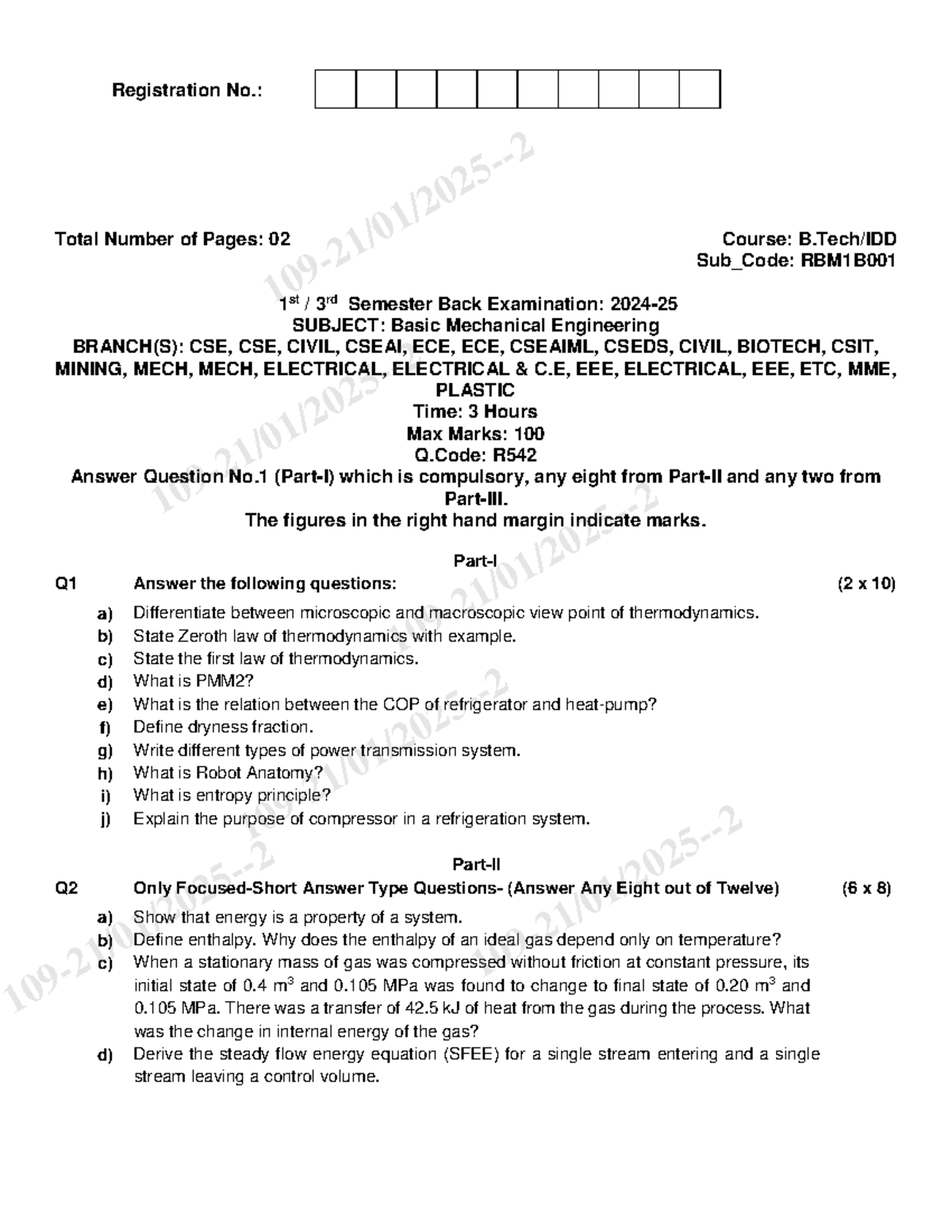 BTech 1st Sem Basic Mechanical Engineering Exam RBM1B001 2025 - Studocu