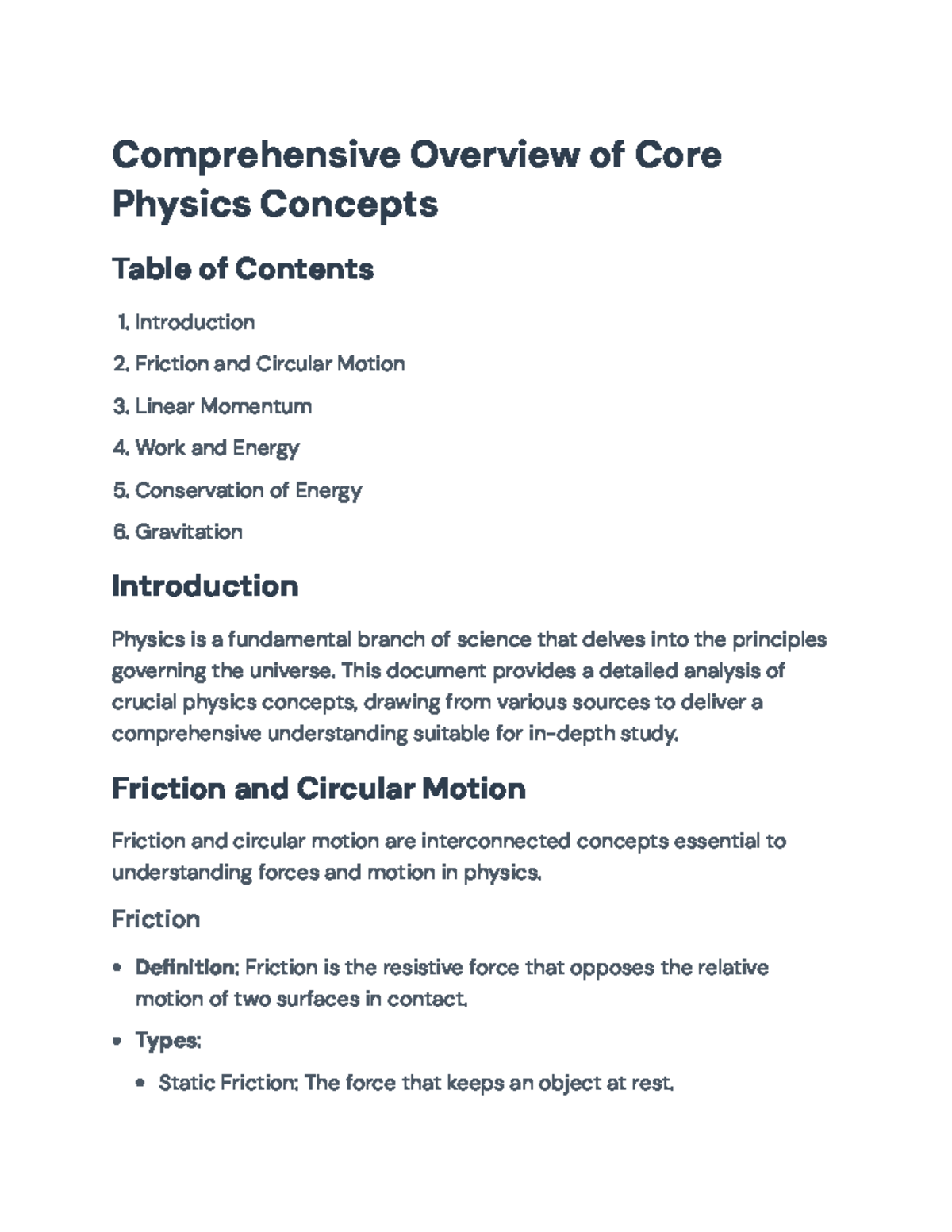 Comprehensive Summary of Core Physics Concepts (Physics 101 ...