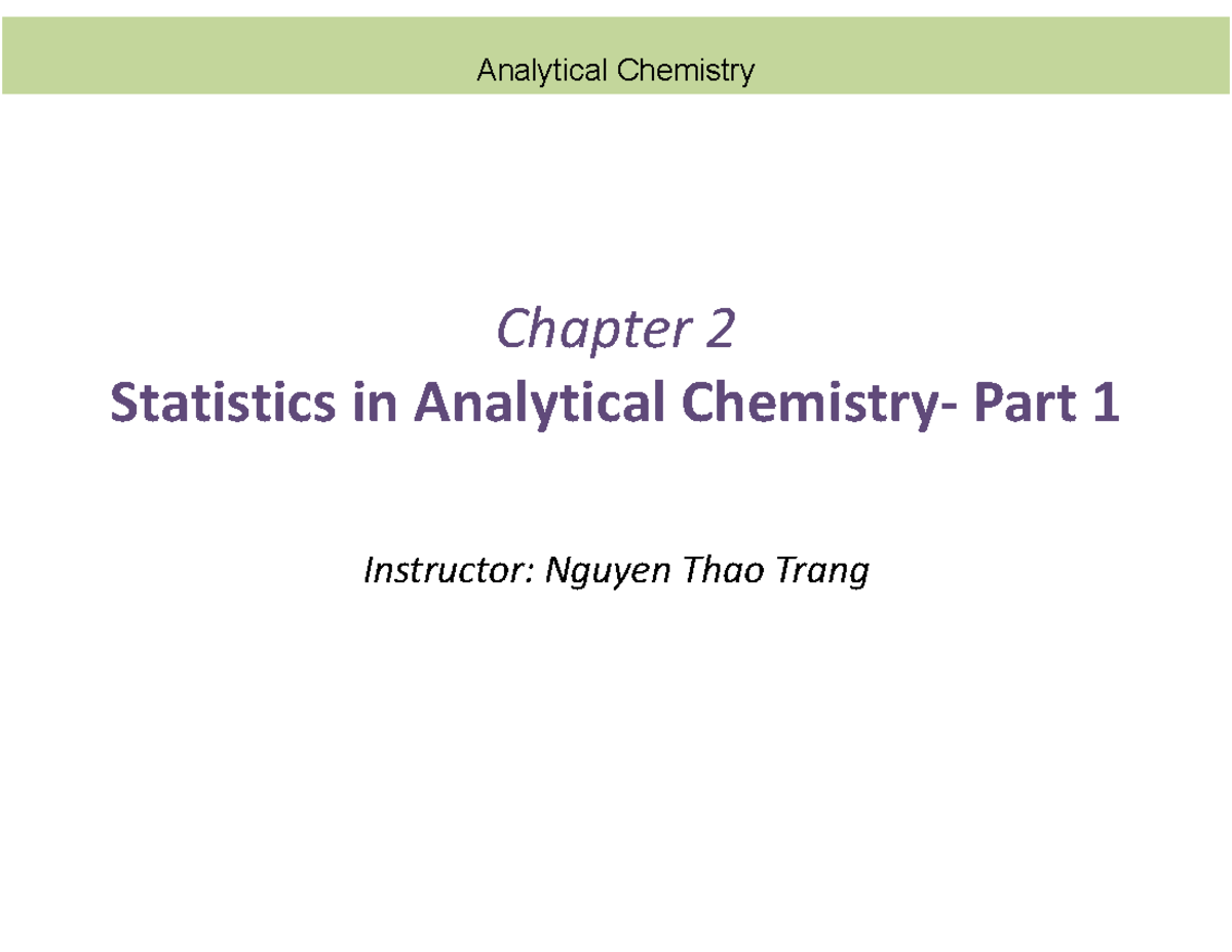 Analytical Chemistry CH2: Statistics in Analytical Methods - Lecture 2 - Studocu
