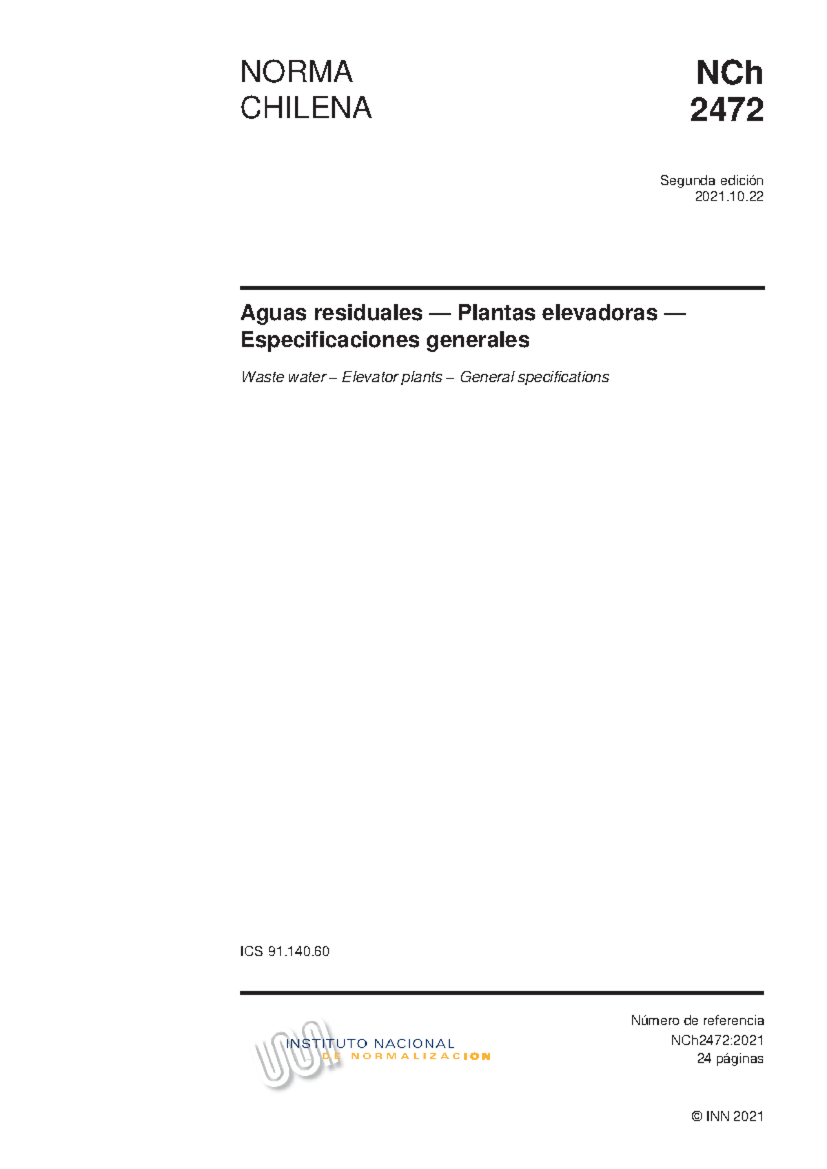 Especificaciones Generales - NCh 2472 para Plantas Elevadoras de Aguas Residuales - Studocu
