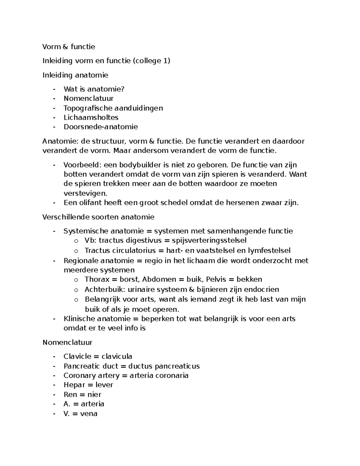 Hoorcolleges Anatomie: Inleiding en Functies van het Lichaam - Studeersnel