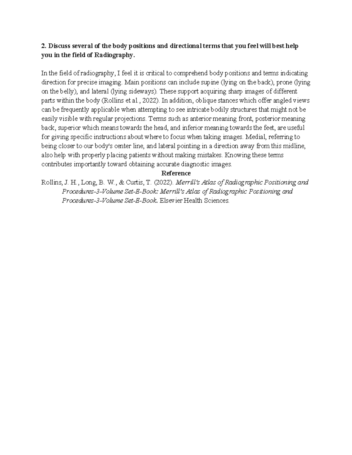 Radiography Wk 3: Body Positions & Directional Terms for Imaging - Studocu