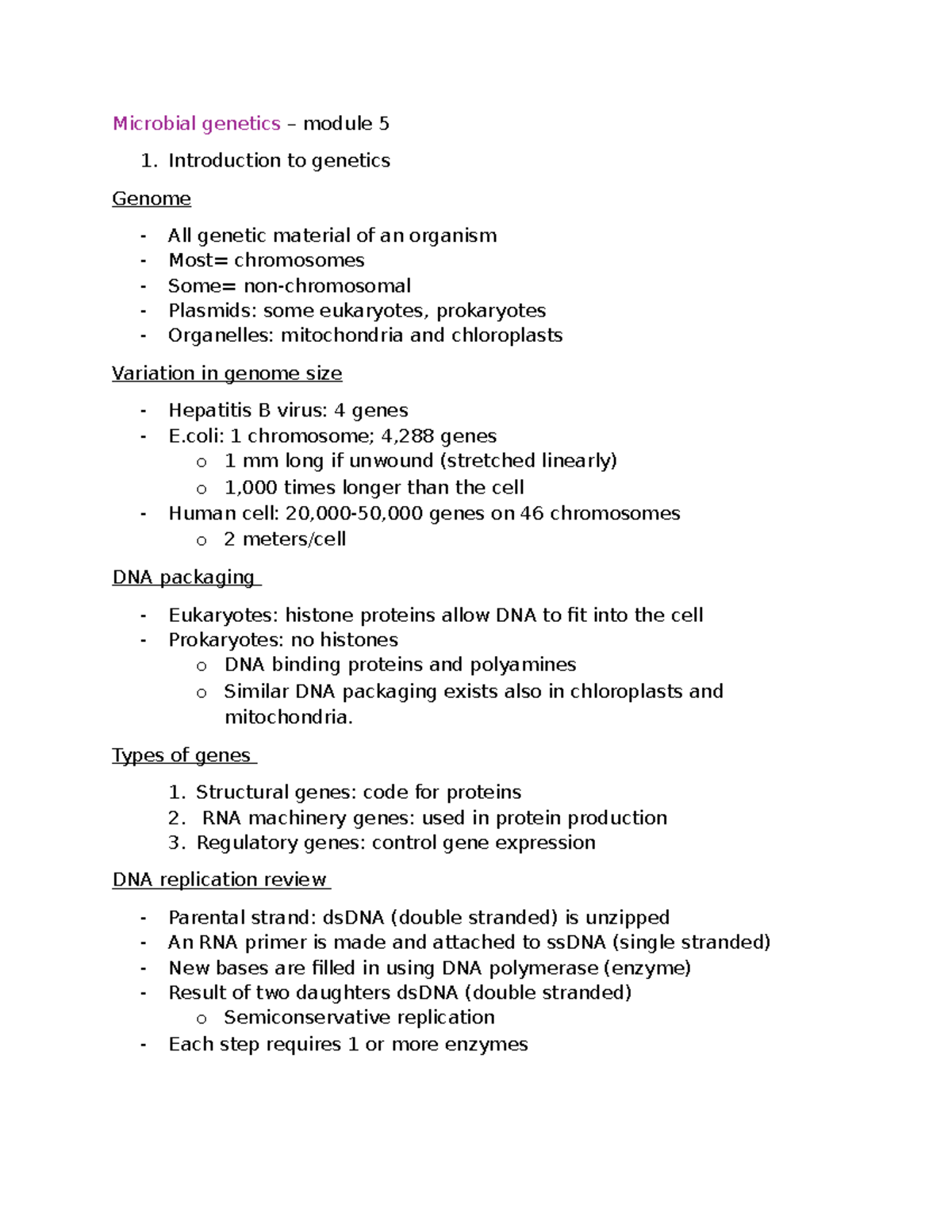 Microbial Genetics - Module 5: Genes, DNA Replication, & Expression ...