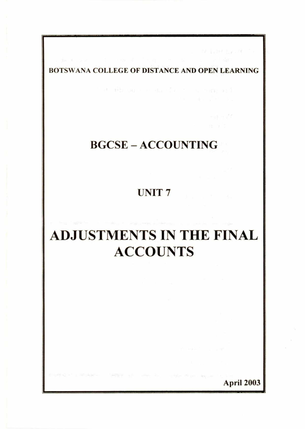 BGCSE Accounting Unit 7: Adjustments in Final Accounts Guide - Studocu