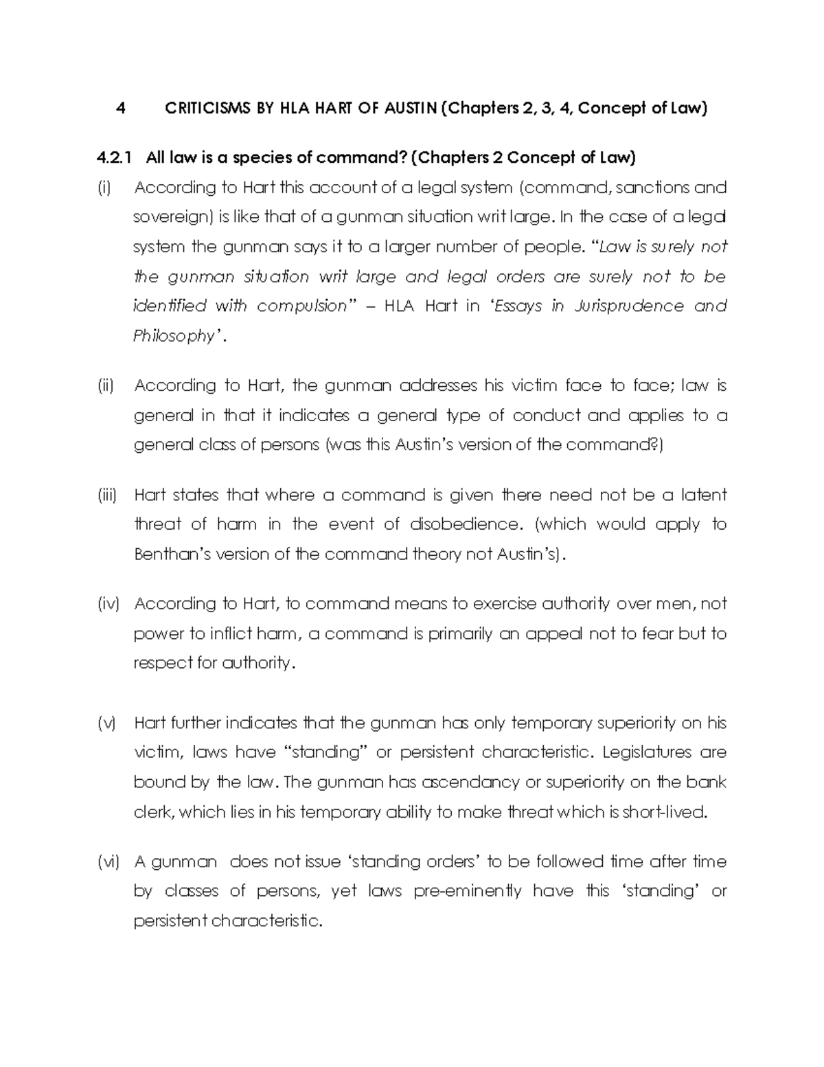 Chapter 4: Hart's Critique of Austin's Command Theory in Law - Studocu